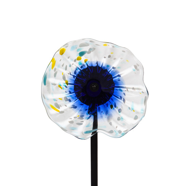 Arlmont & Co. Connollee Blue Art Glass Flower Garden Stake | Wayfair
