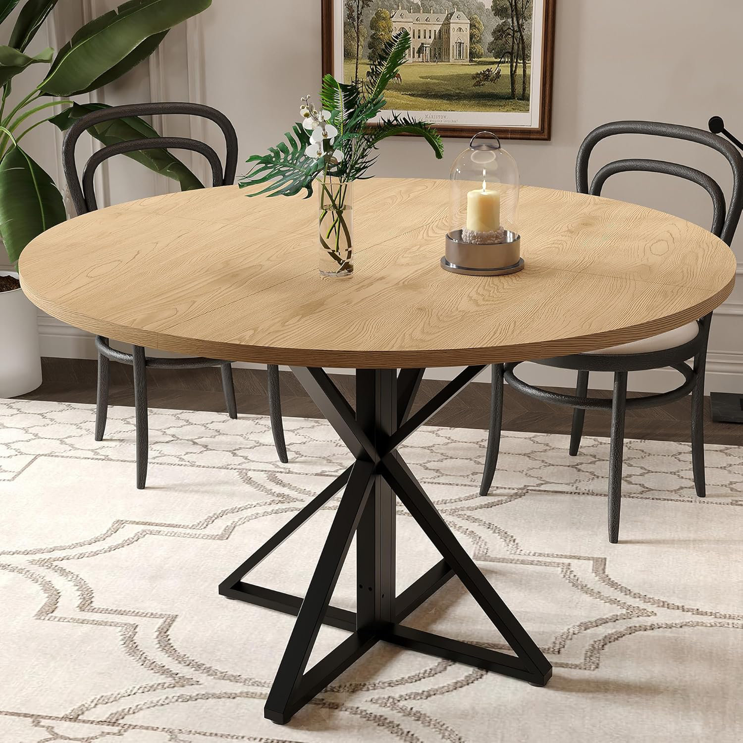 Winston Porter 47''Round Dining Table for 4-6, Wooden Circle Dinner ...