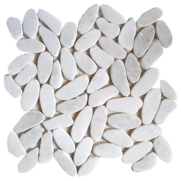 CNK Tile Milky White Sliced Oval Ellipse Mini Pebble Tile Natural Stone ...