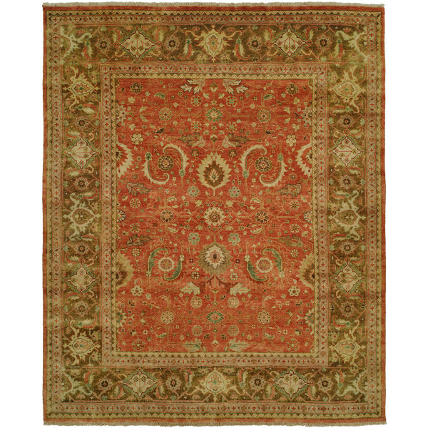 HRI Mahal Handmade Hand-Knotted Wool Rust/Brown Rug | Wayfair
