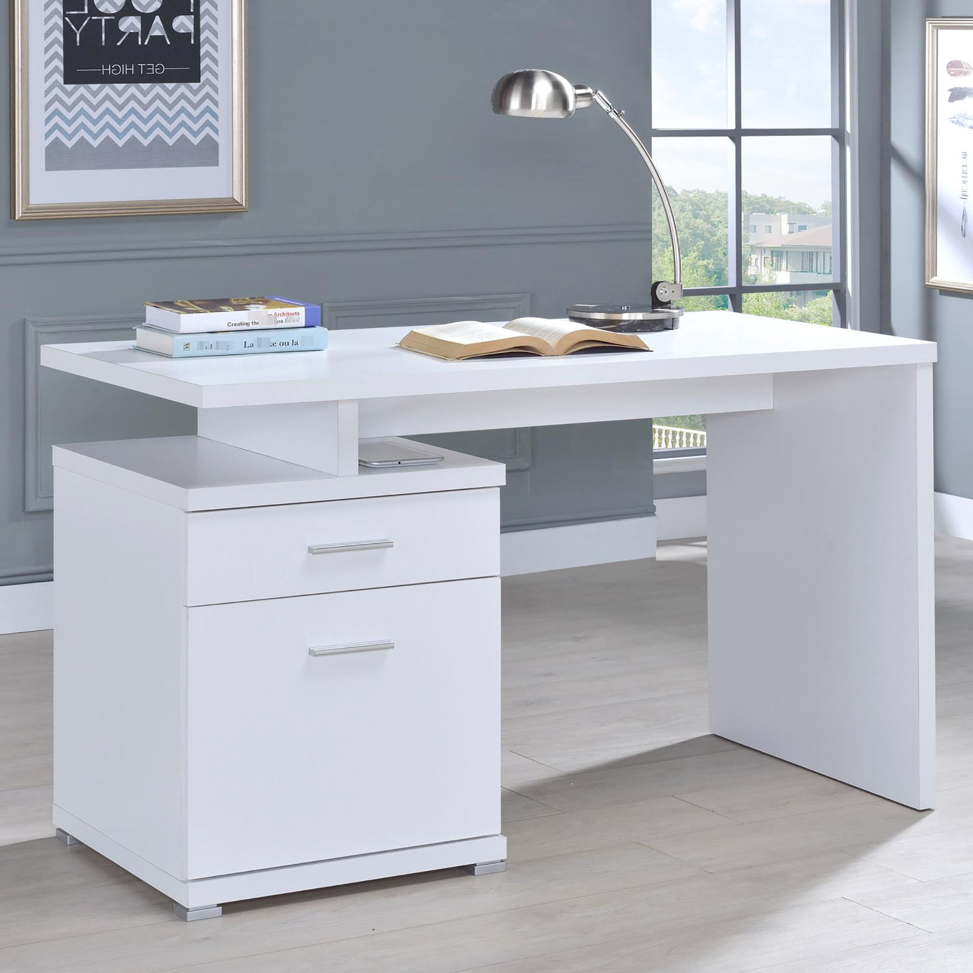 Latitude Run® White 2 Office Desk - Versatile Workspace With Stylish ...
