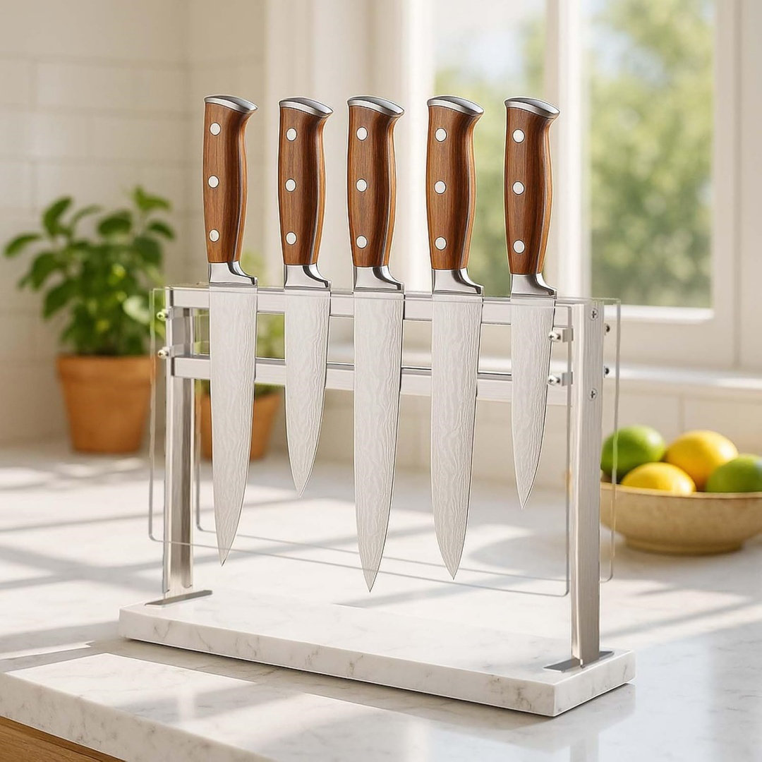 ZEWDU Acrylic Magnetic Knife Block Holder - Marble Base Without Knives ...