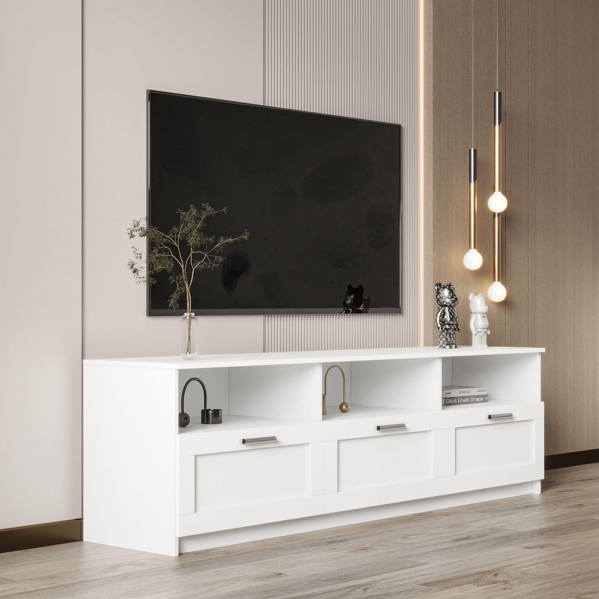 Ivy Bronx Modern Minimalist Tv Cabinet 80 Inch Tv Stand, Open Locker ...