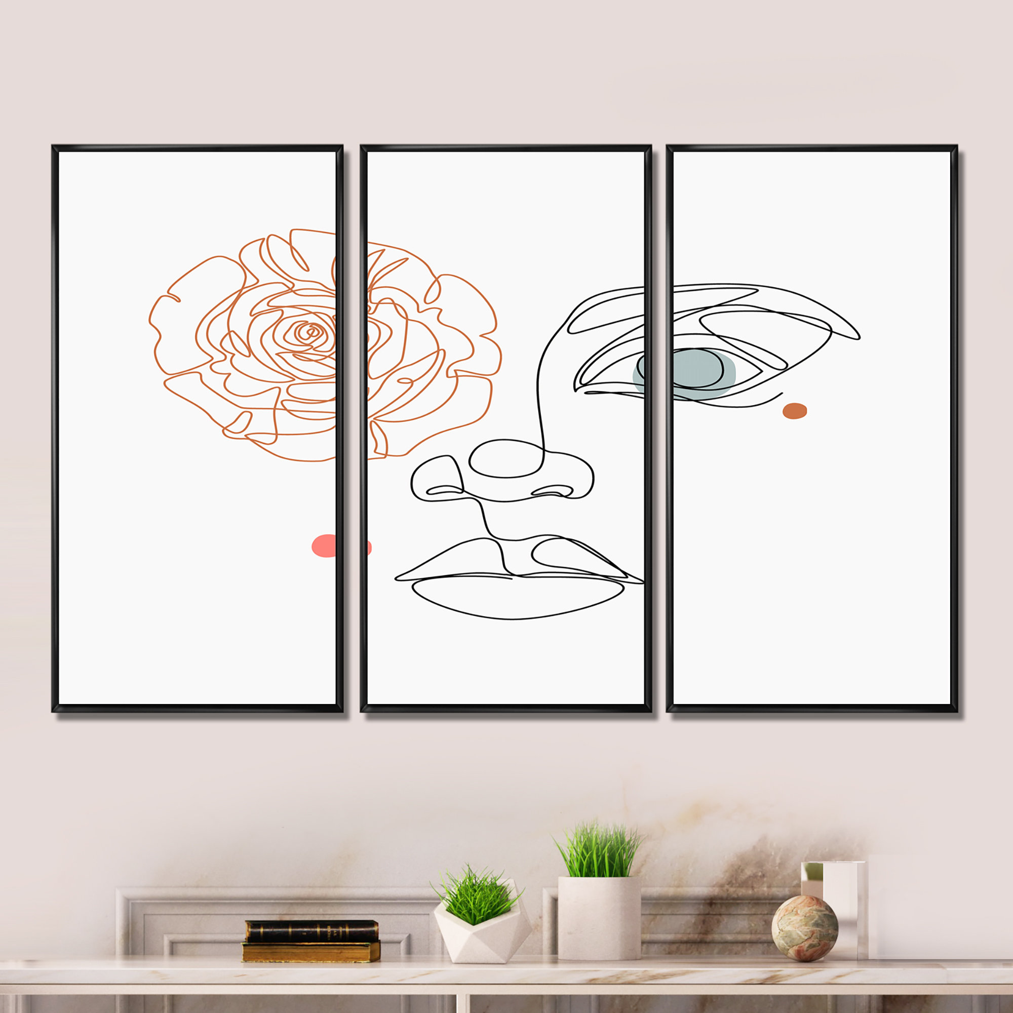 Everly Quinn Female Face One Line - 3 Piece Picture Frame Minimalistic ...