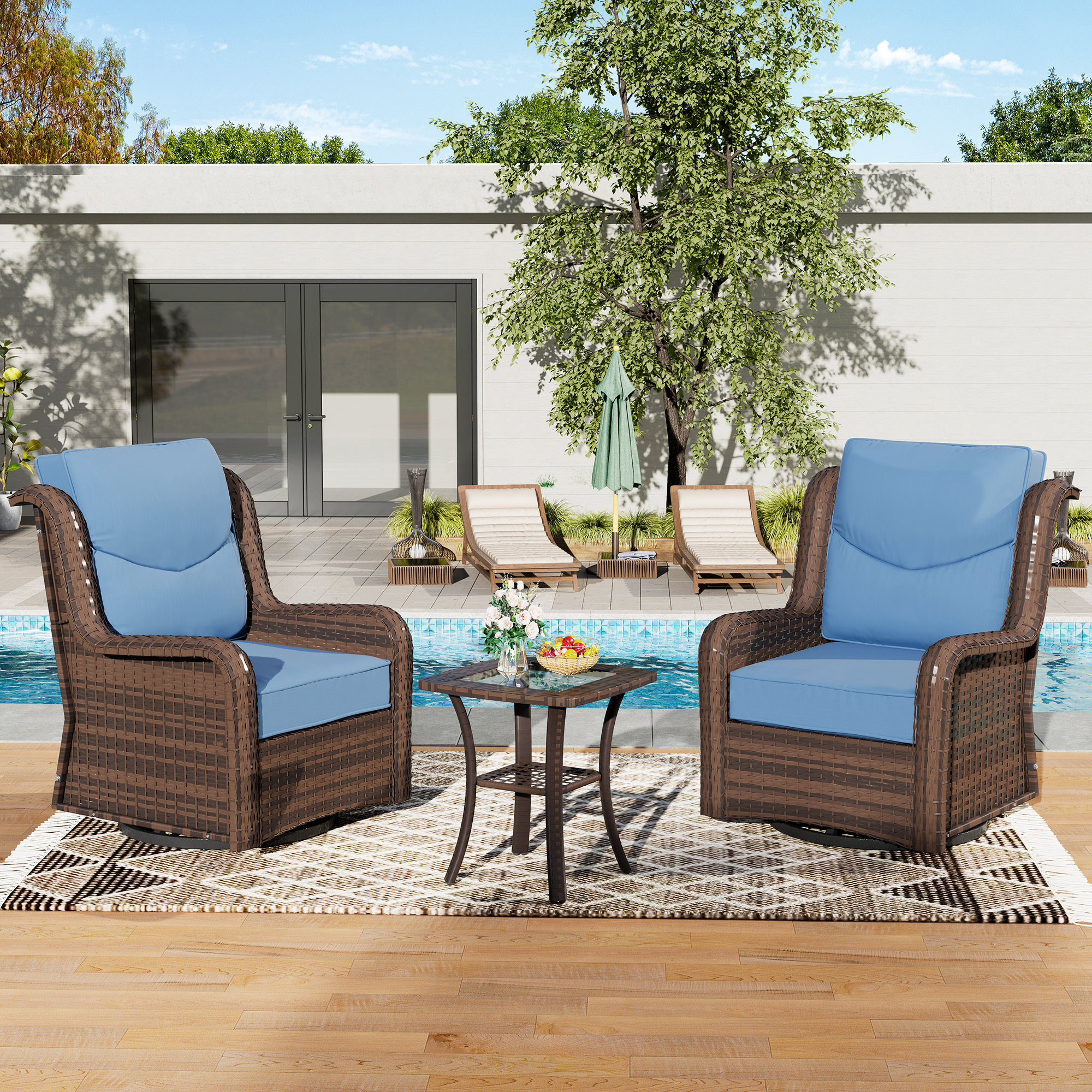 Red Barrel Studio 3 Pieces Patio Furniture Set, Outdoor Swivel Glider ...