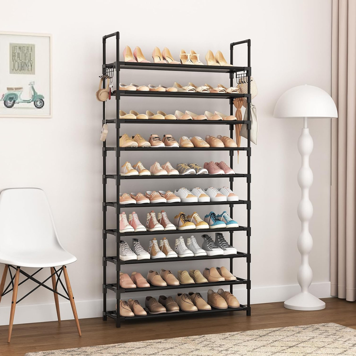 Rebrilliant 10 Tiers Shoe Rack Tall Large Capacity 50 Pairs Wide Shoe ...