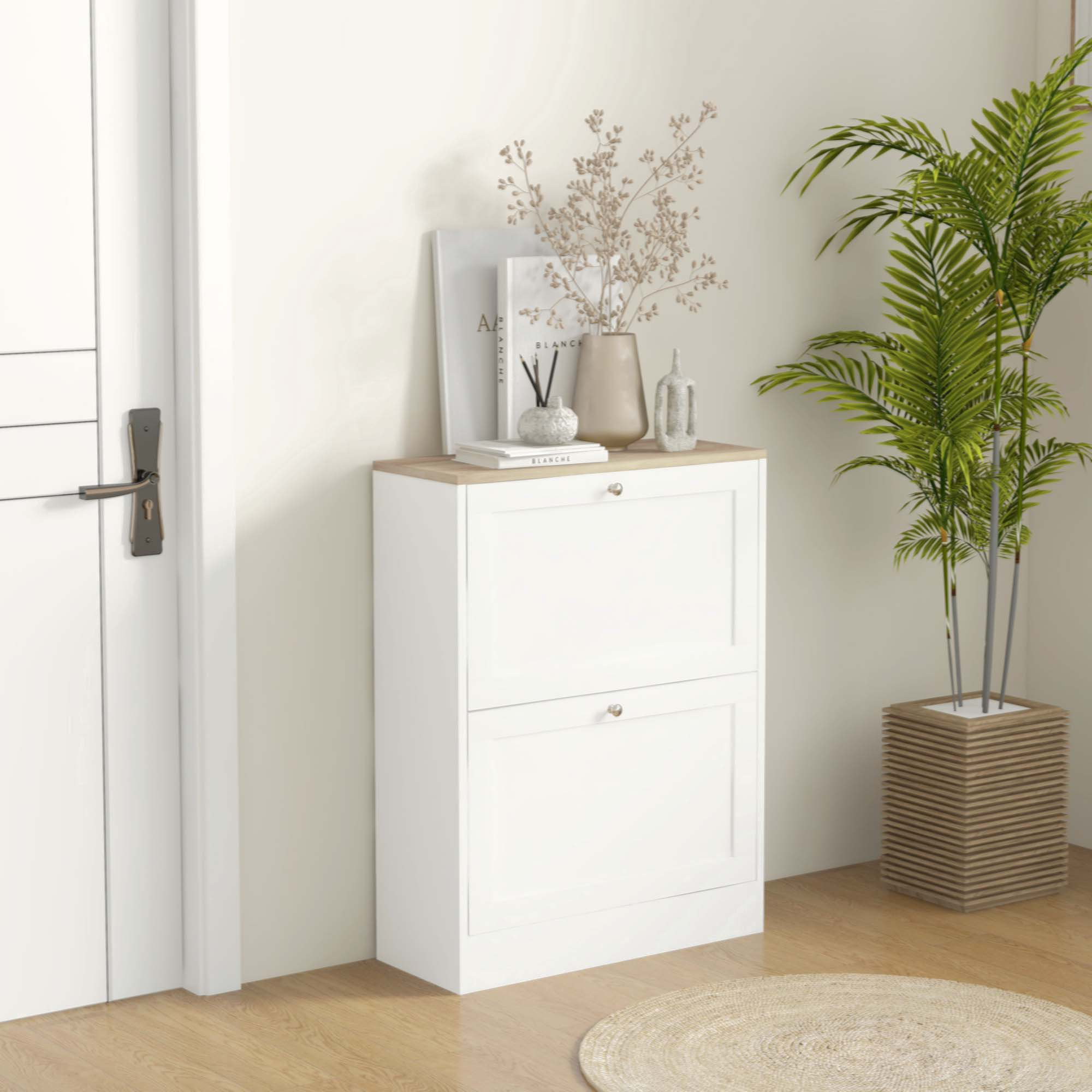 Lark Manor™ Slim Modern Hidden Shoe Storage Cabinet with 2 Flip Drawers ...