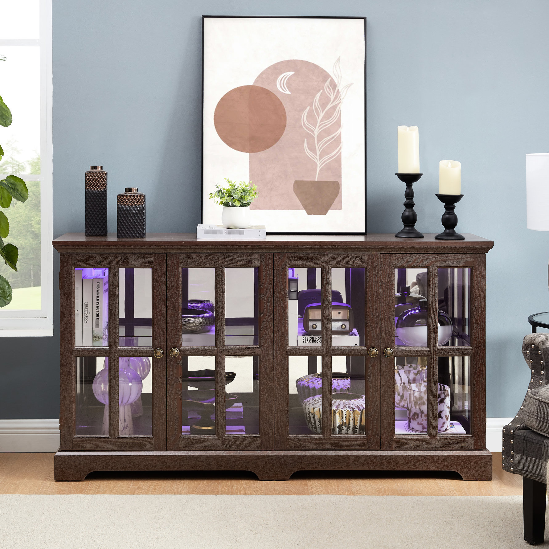 Alcott Hill® Exquisite Antique Cherry Glass Display Cabinet With Remote ...