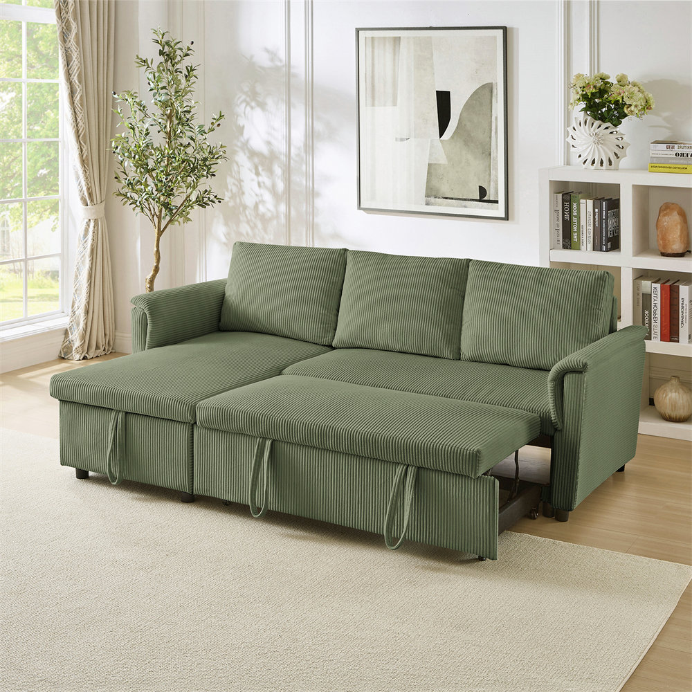 Latitude Run® Mara Corduroy Tufted Sectional Sofa with Pull-Out Bed ...