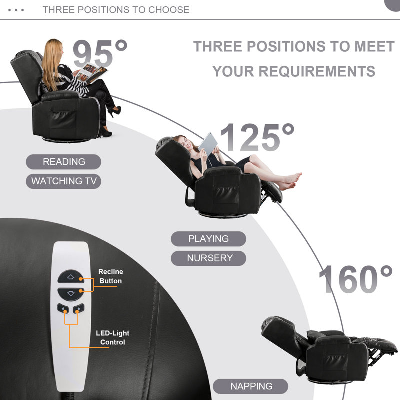 Wrought Studio™ Vegan Leather Power Swivel Rocker Recliner Chair Home ...