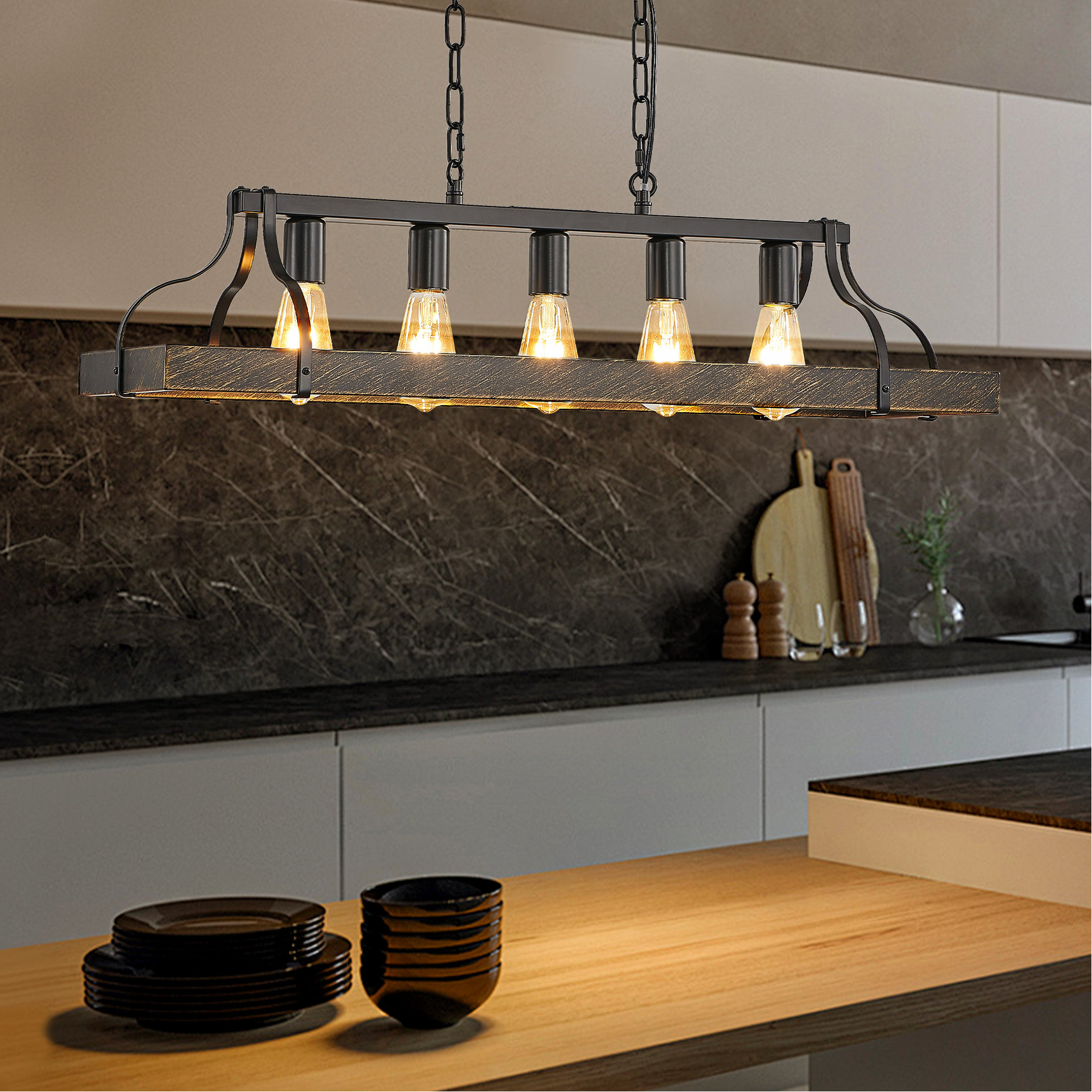 17 Stories Vintage 34-Inch Pendant Lighting - 5 E26 Socket, Adjustable ...