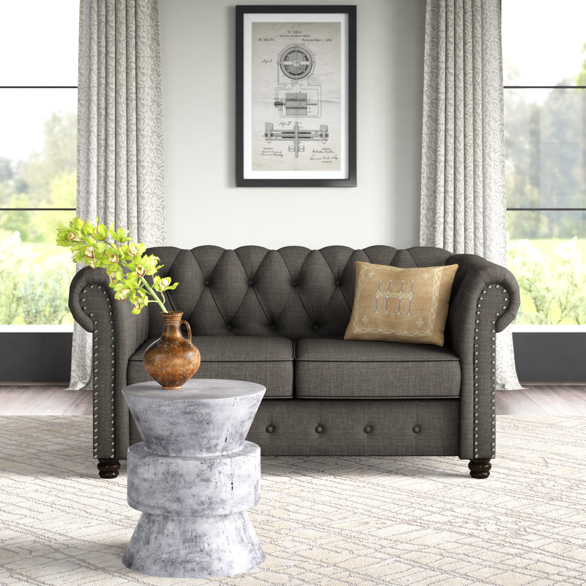 Greyleigh™ Alviva 61" Linen Rolled Arm Chesterfield Loveseat & Reviews ...