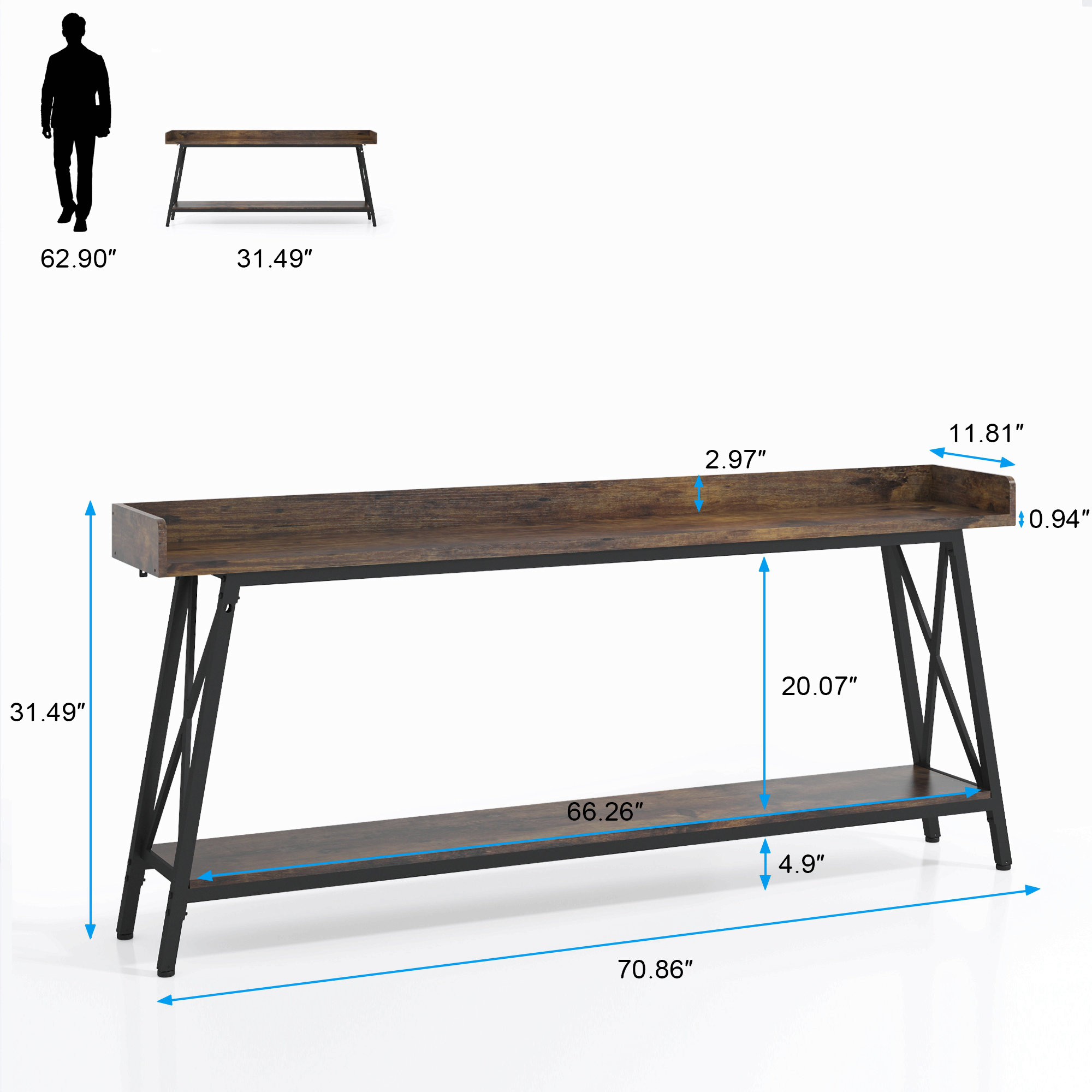 17 Stories 70.87 Inch Extra Long Console Table Behind Couch, Rustic ...