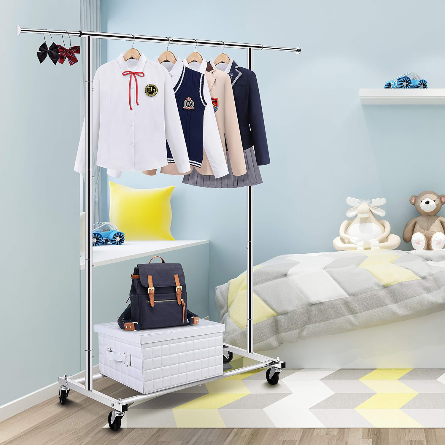 Rebrilliant Simple Trending Standard Rod Clothing Garment Rack, Rolling ...