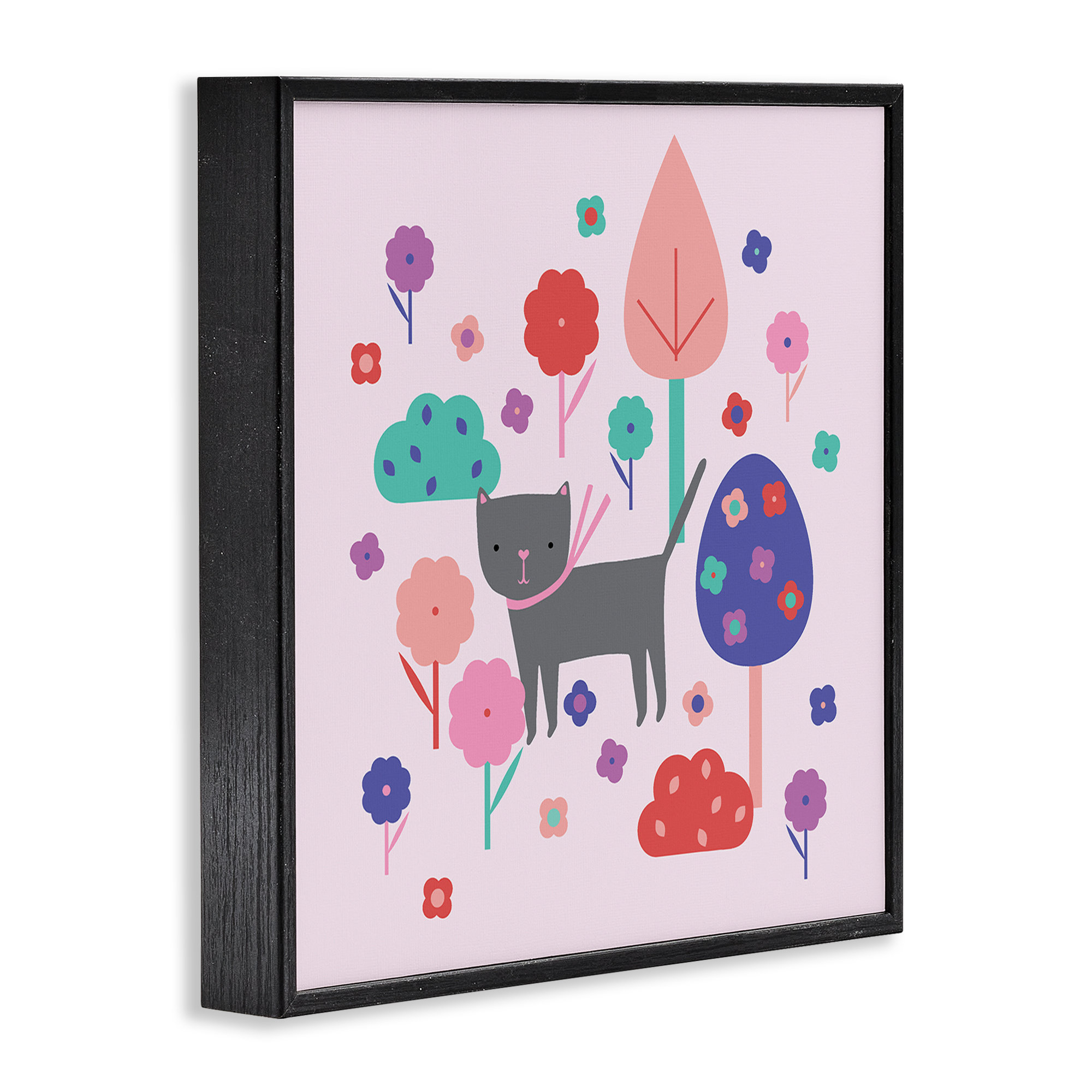 Ebern Designs Pastel Whimsical Cat & Trees Framed Giclee, design by ...