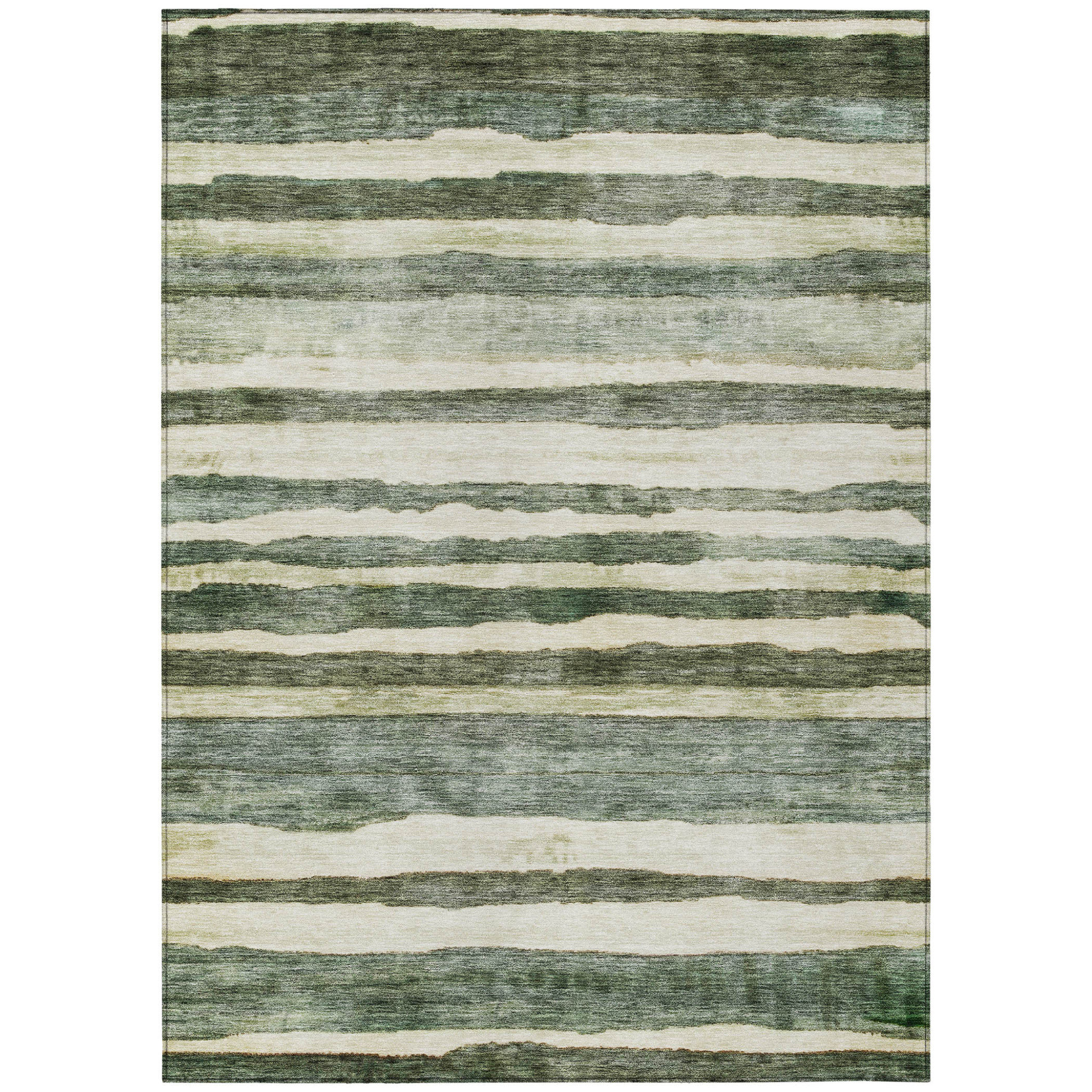 HomeRoots 3' X 5' Sage And Beige Striped Washable Indoor Outdoor Area ...