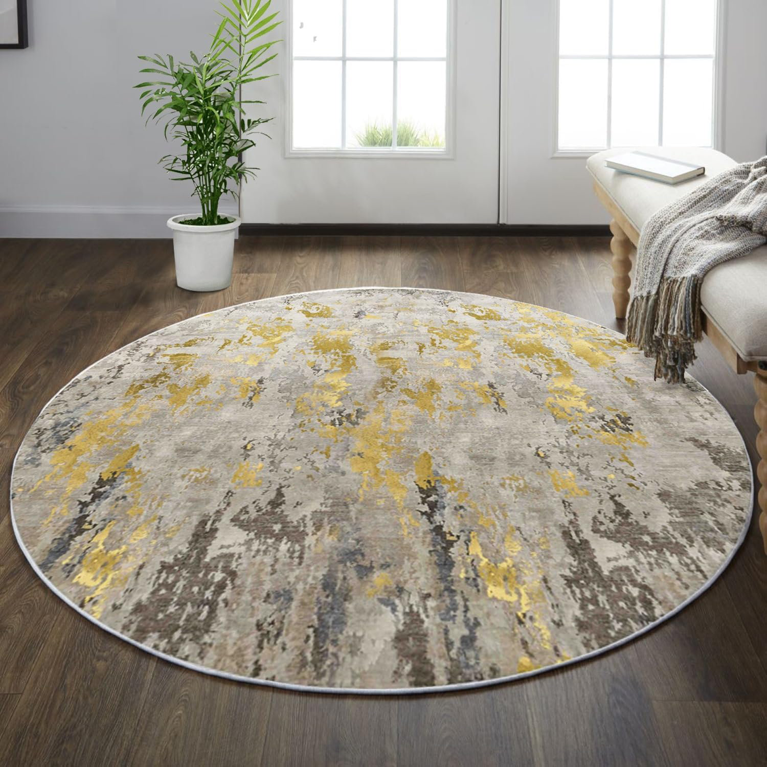 Mercer41 Washable Rug, Ultra Soft 4' Round Rug, Non Slip Abstract Rug ...