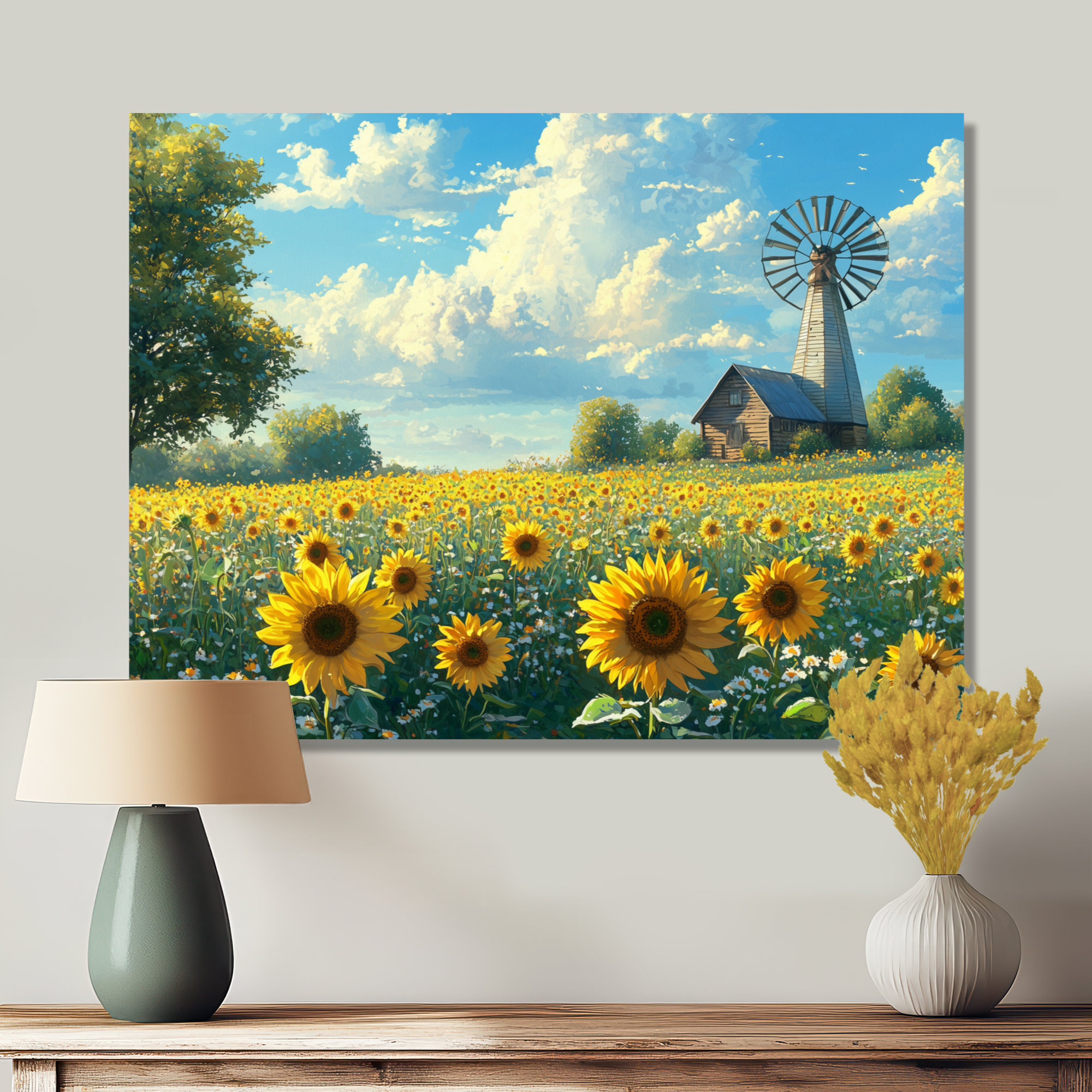 August Grove® Summer Sunflowers Near The Windmill I - Sunflowers Wall ...