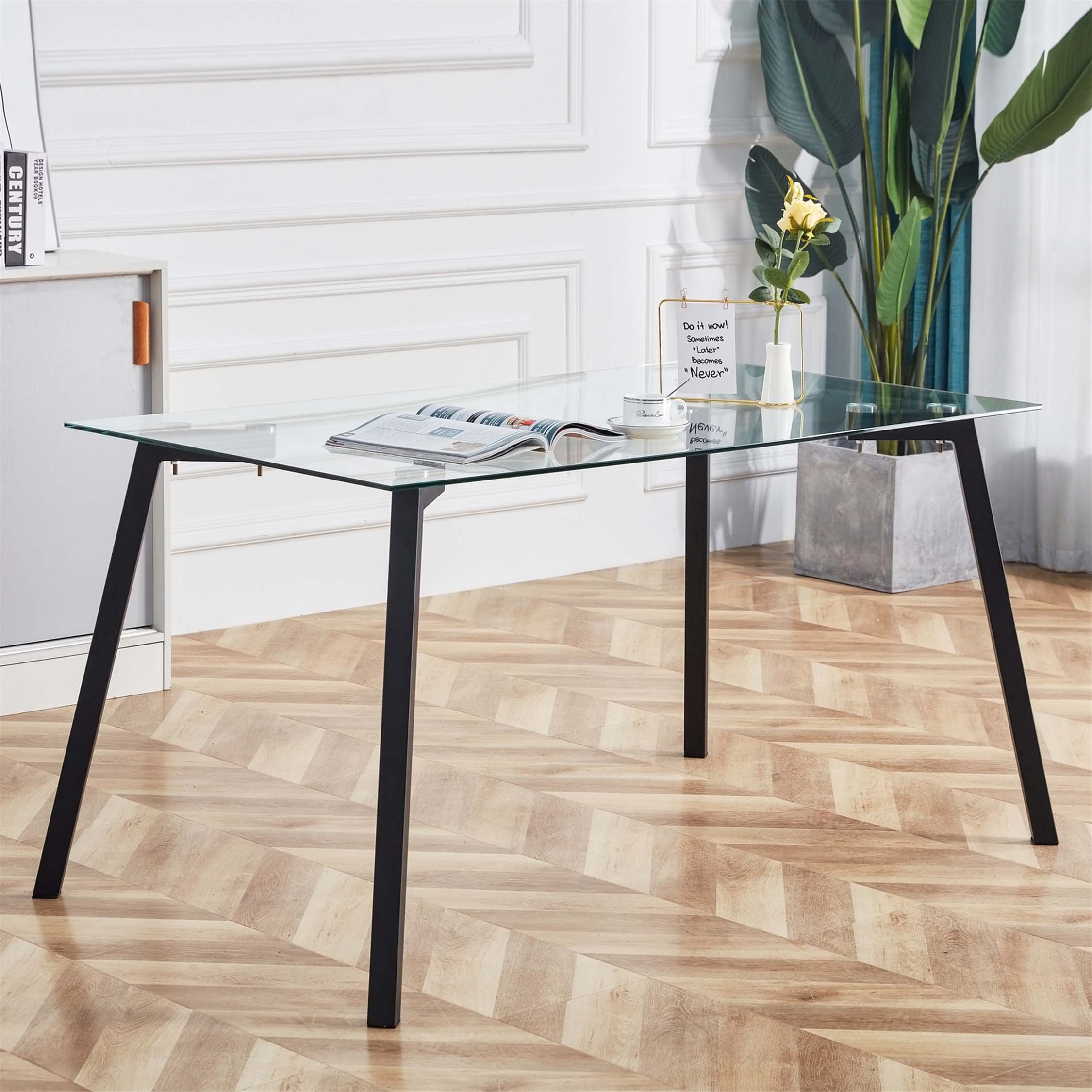 Wrought Studio Glass Dining Table, Modern Minimalist Rectangular with ...