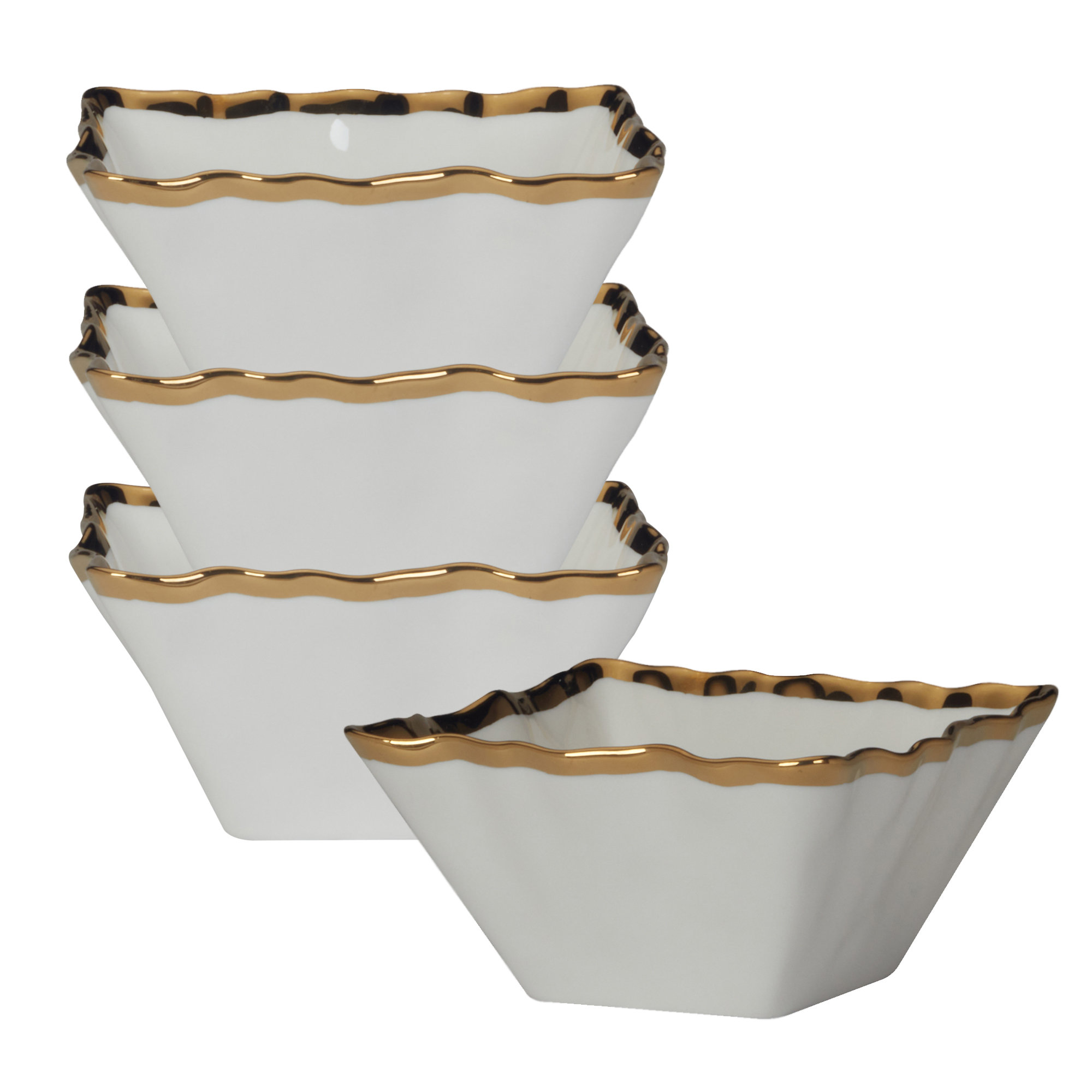 Certified International Regency Gold Set of 4 Square Snack Bowls 5.5in ...