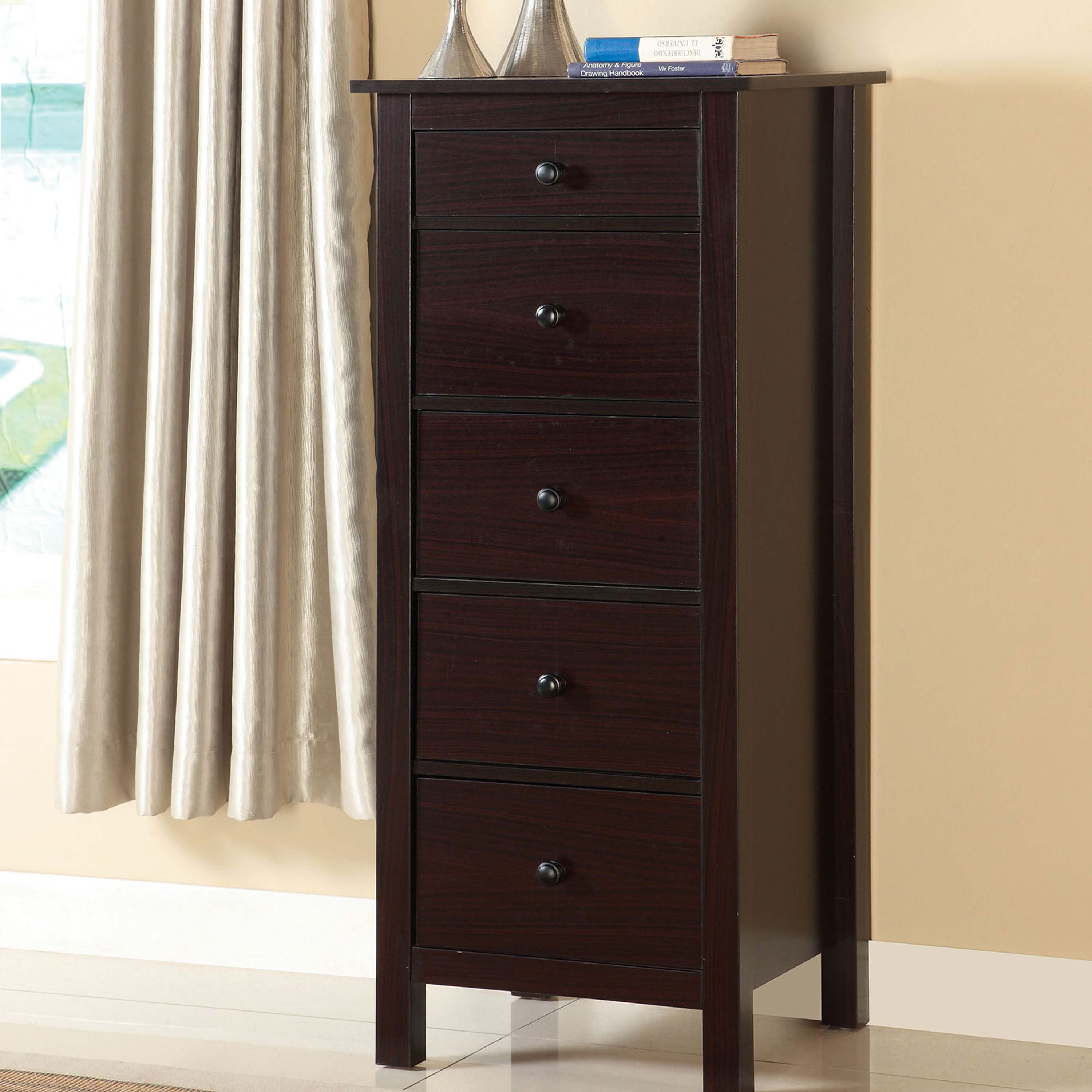 Latitude Run® Transitional Espresso Compact Design 5-Drawer Chest ...