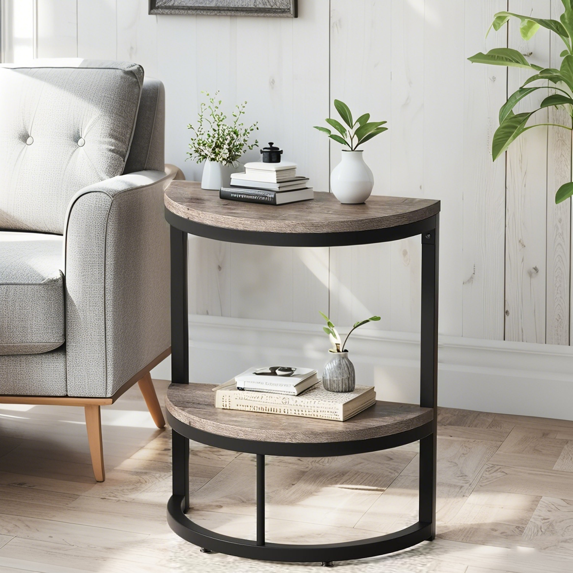 George Oliver Half Round End Table, Narrow Side Table with Metal Frame ...