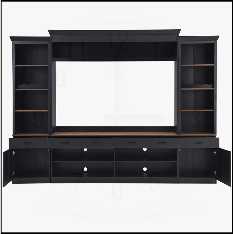 Wildon Home® 4-Piece Entertainment Wall Unit Set with Bookshelf for TVs ...
