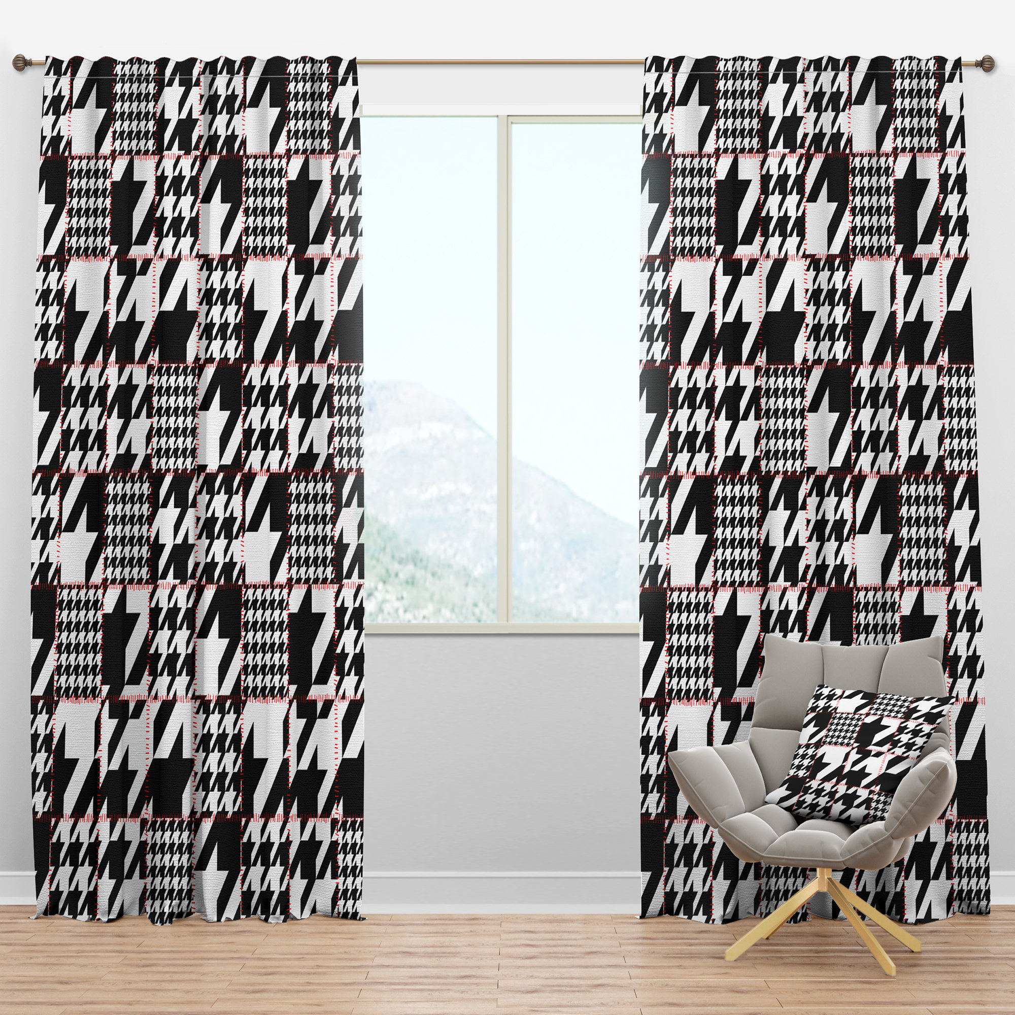Design Art Classic Houndstooth Pattern - Mid-Century Velvet Curtain ...