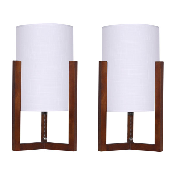 Latitude Run® Wood Cylinder Tripod Table Lamps, Rich Cherry and White ...