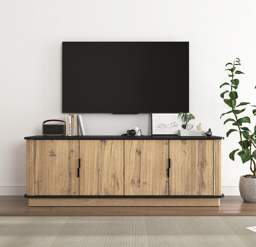 George Oliver Natural Wood Grain Four-Door MDF TV Cabinet, an ideal ...