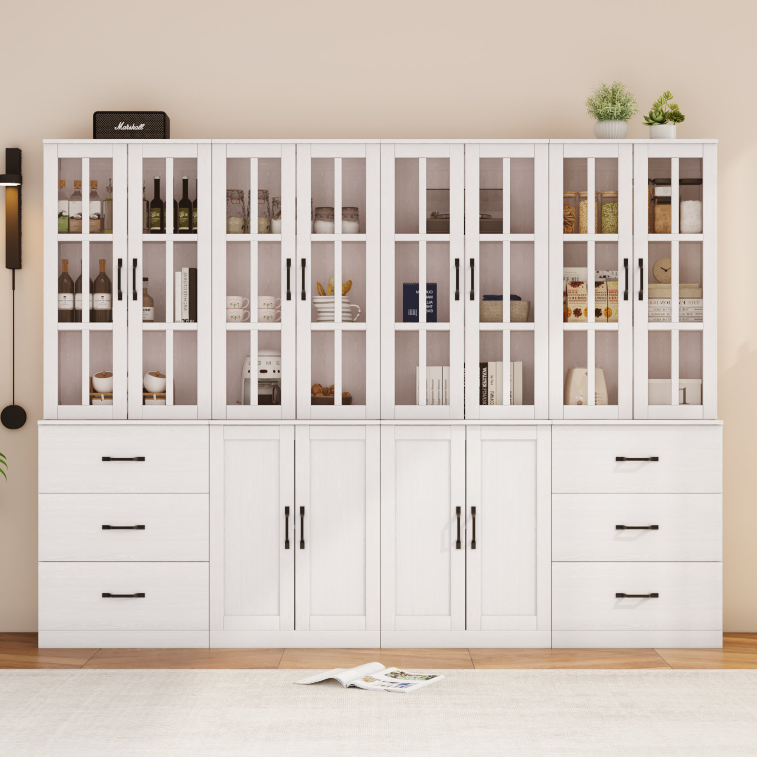 Hokku Designs 71" H X 94.5" W Bookcase Cabinet With Glass Doors And ...