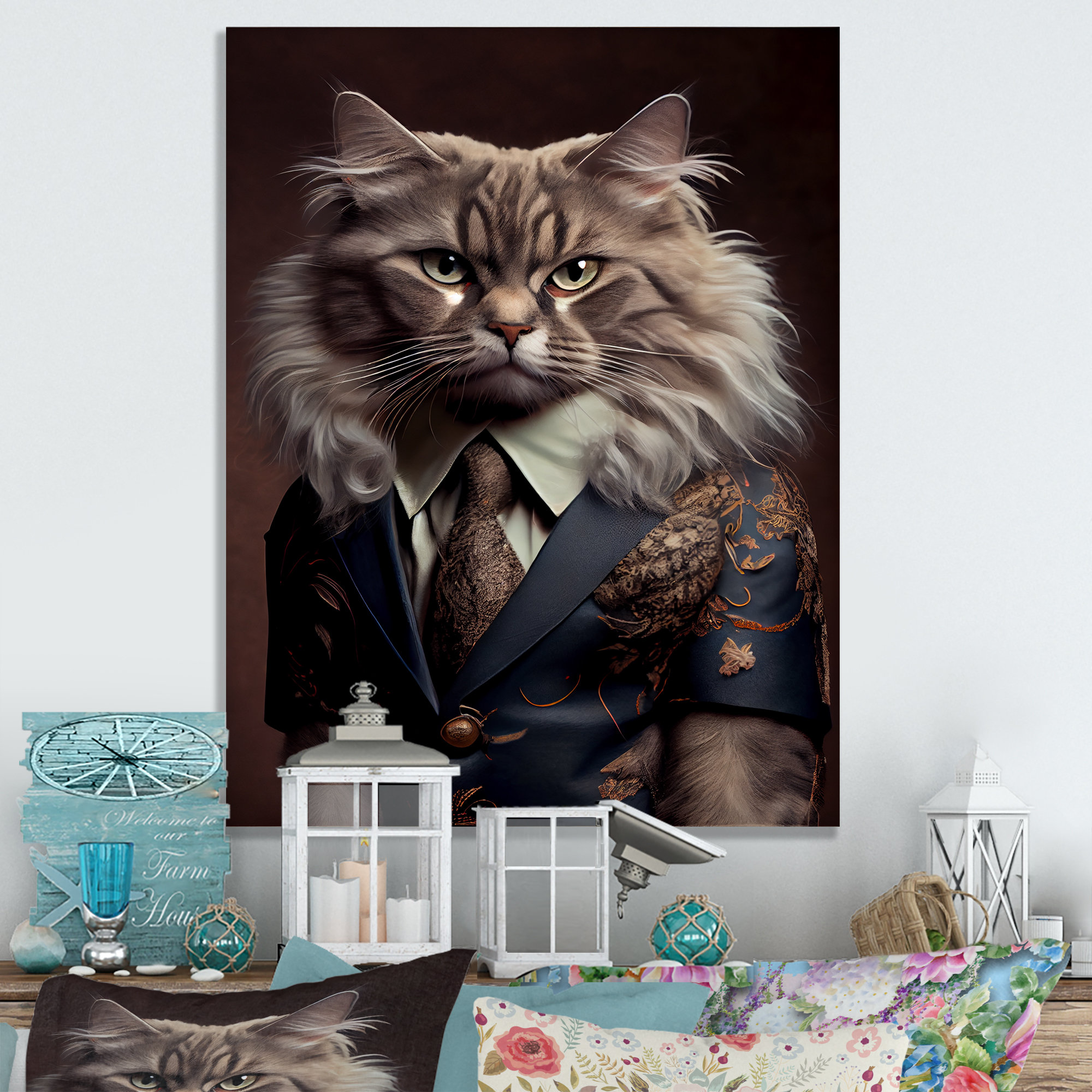 Trinx Stylish Cat In Fancy Blue Fashion Design I - Animals Cat Metal ...