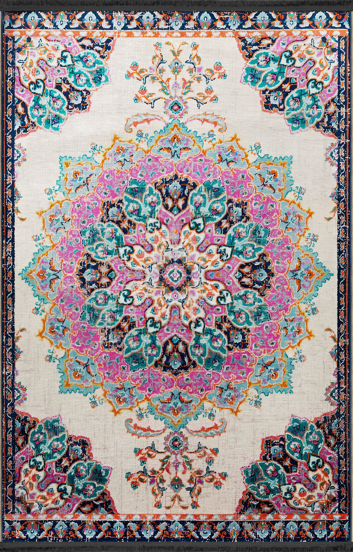 Bloomsbury Market Pink Themed Traditional Motif Rose Patterned Fringed ...