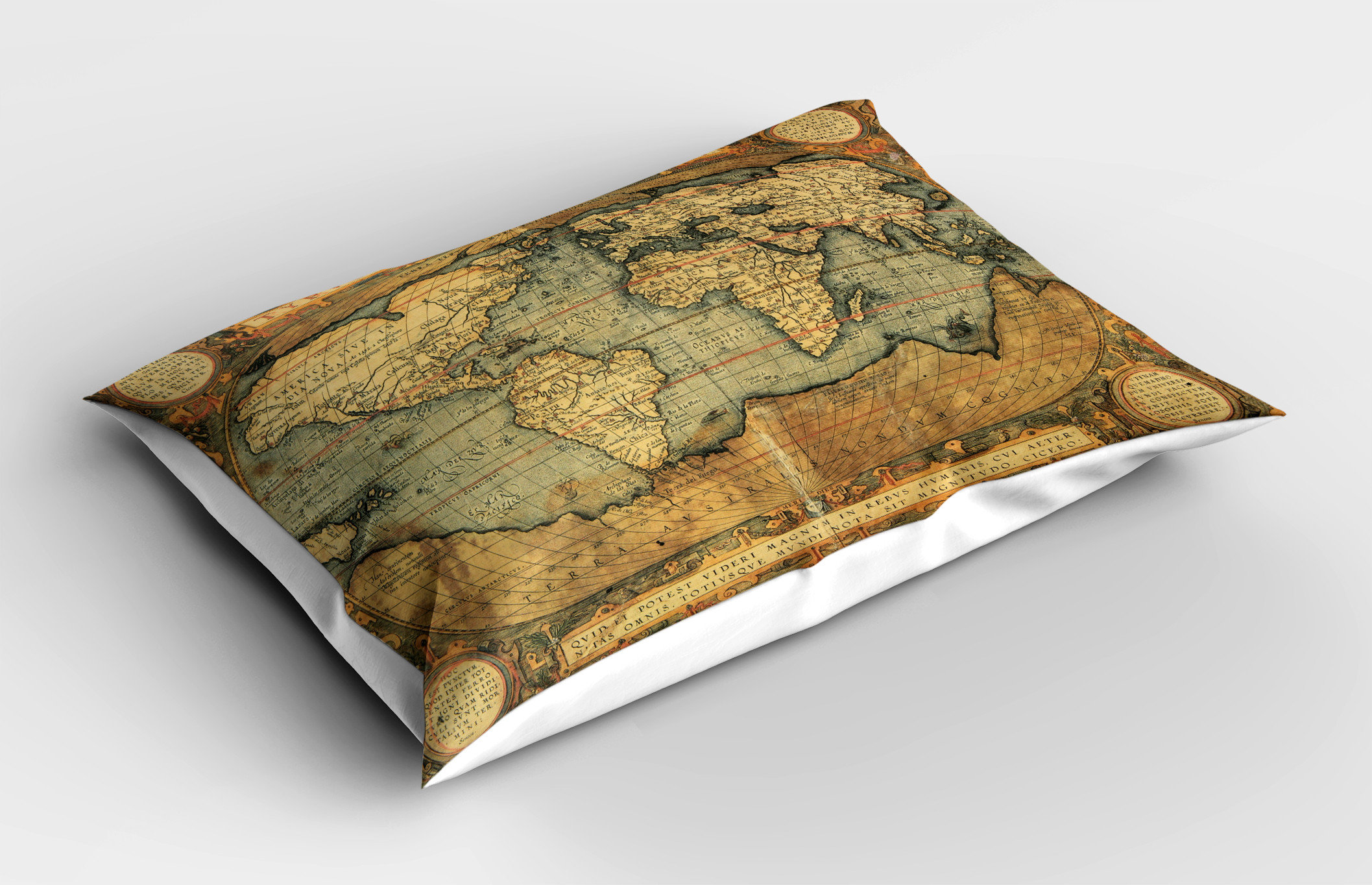 Ambesonne World Map Pillow Sham 2 Pack Retro Atlas Illustration Sand ...