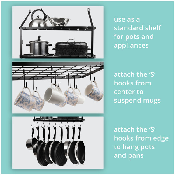 Rebrilliant Metal Rectangle Wall Mounted Pot Rack & Reviews | Wayfair