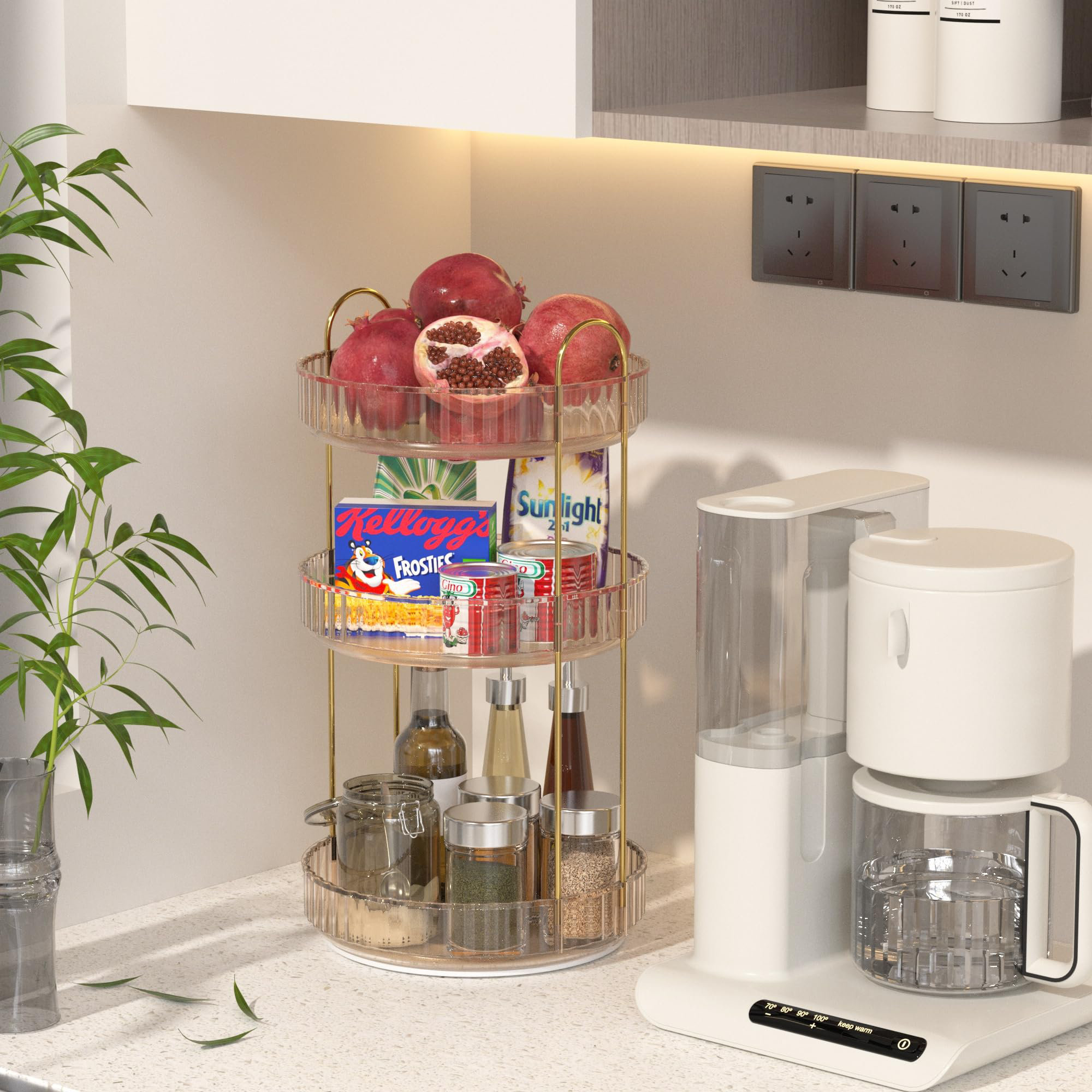 Everly Quinn Amber 360° Rotating Cosmetic Organizer - Space Saving, Polished PET & Metal Vanity ...