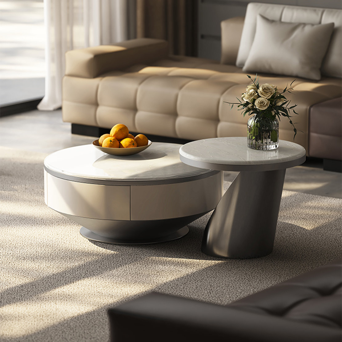 ComfyFurnituress Modern Marble Round Combination Coffee Table Coffee ...