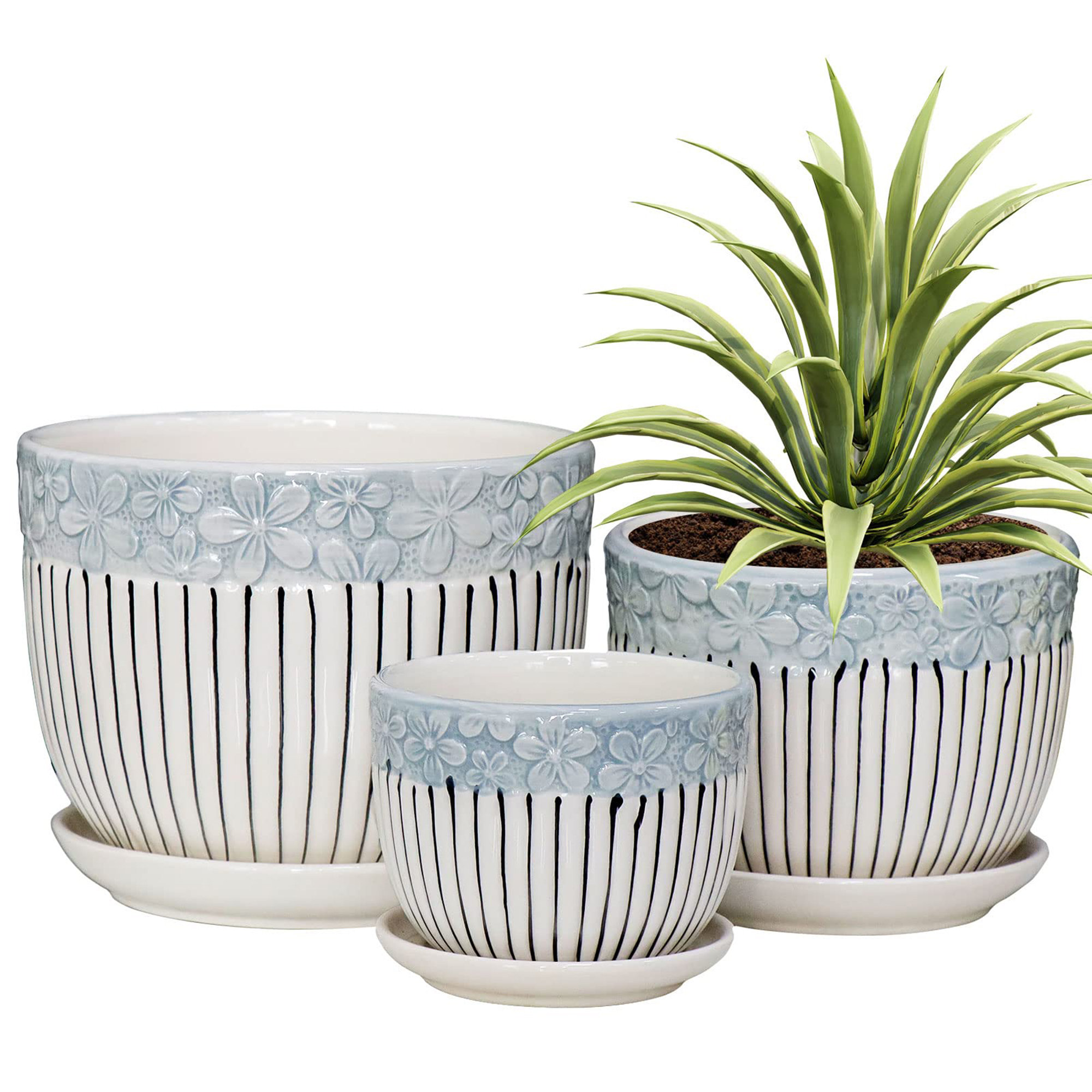 Ophelia & Co. Ceramic Texture Flower Planter Set of 3 | Wayfair