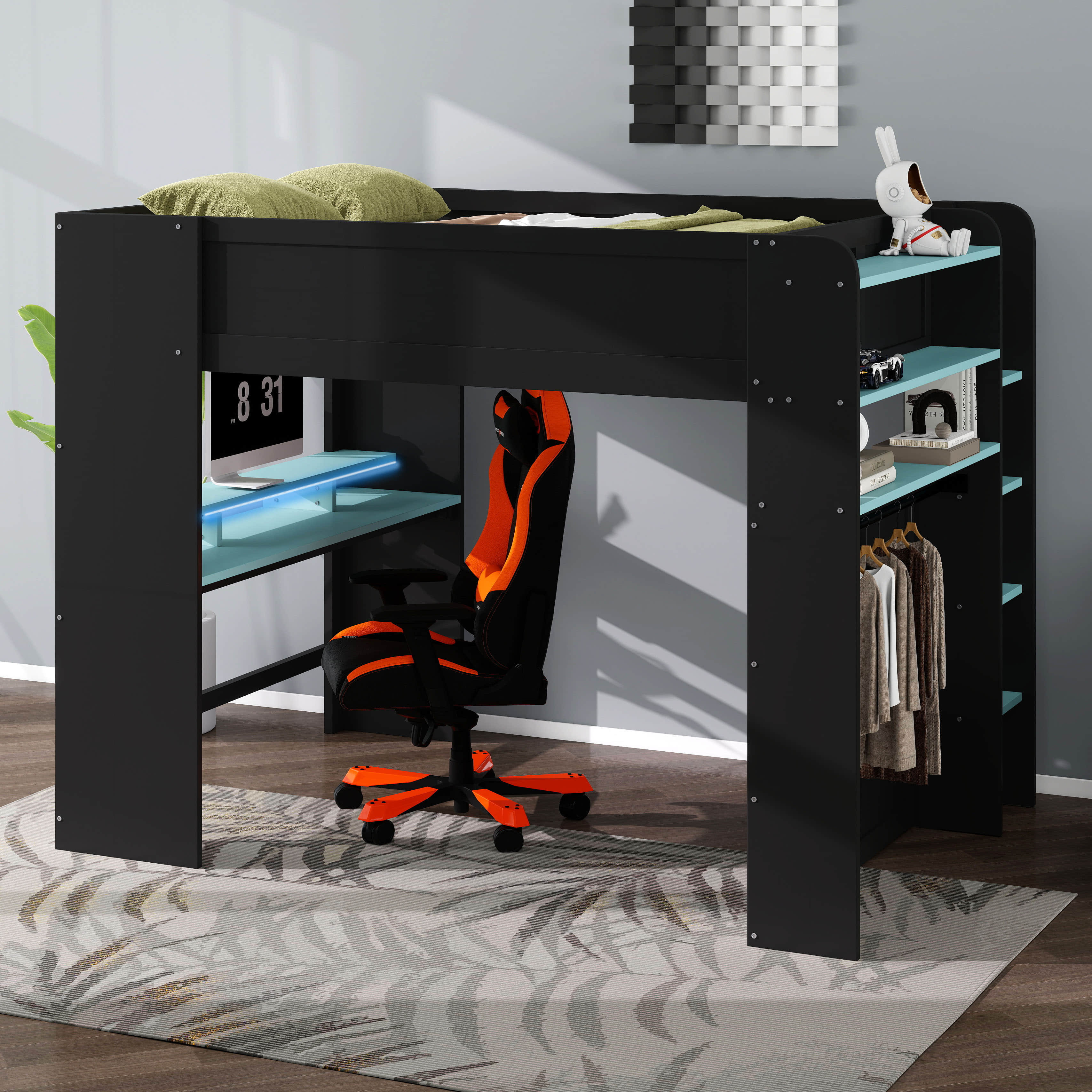 Isabelle & Max™ Full Size Gamer Bunk Bed With Height-Adjustable Desk ...