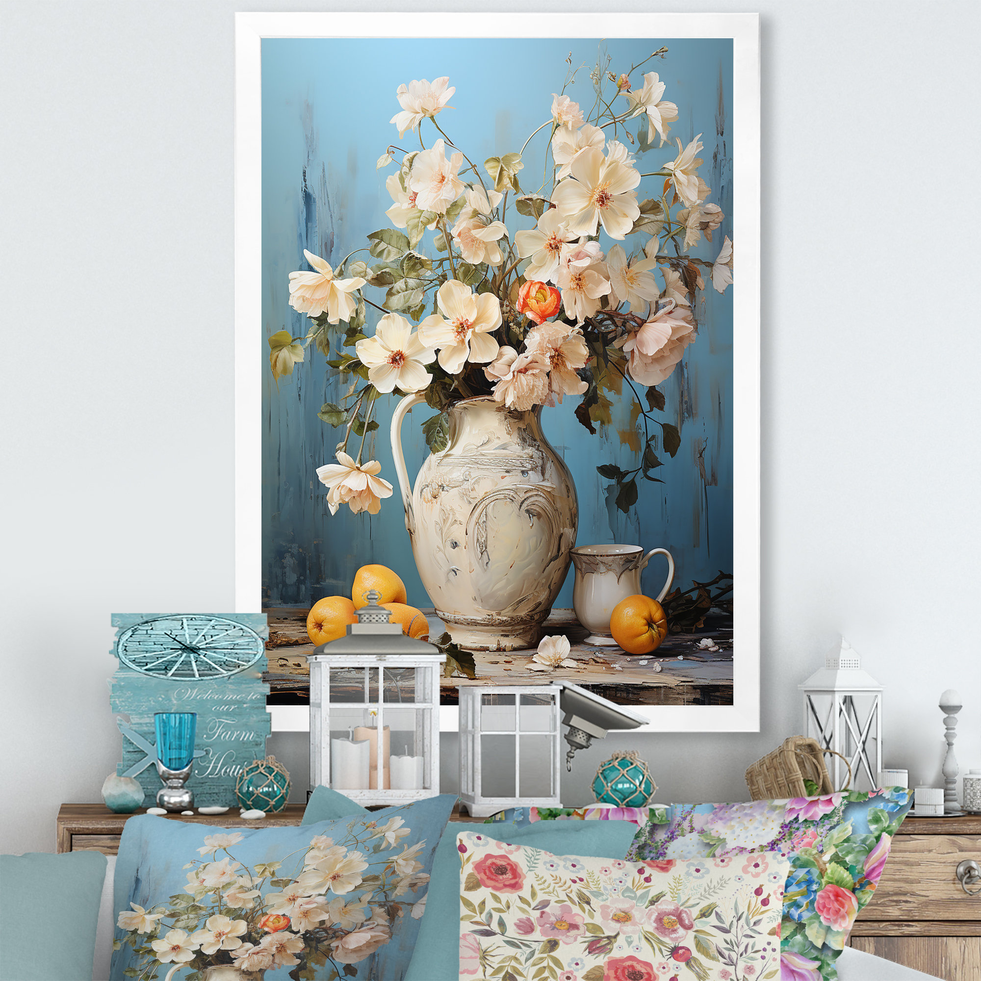 August Grove® White Floral Refined Rococo Pottery - Boho Pottery Wall ...