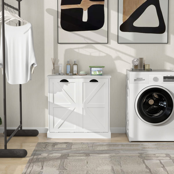 Ikkle Tilt Out Laundry Hamper Cabinet With Removable Basket, Double ...