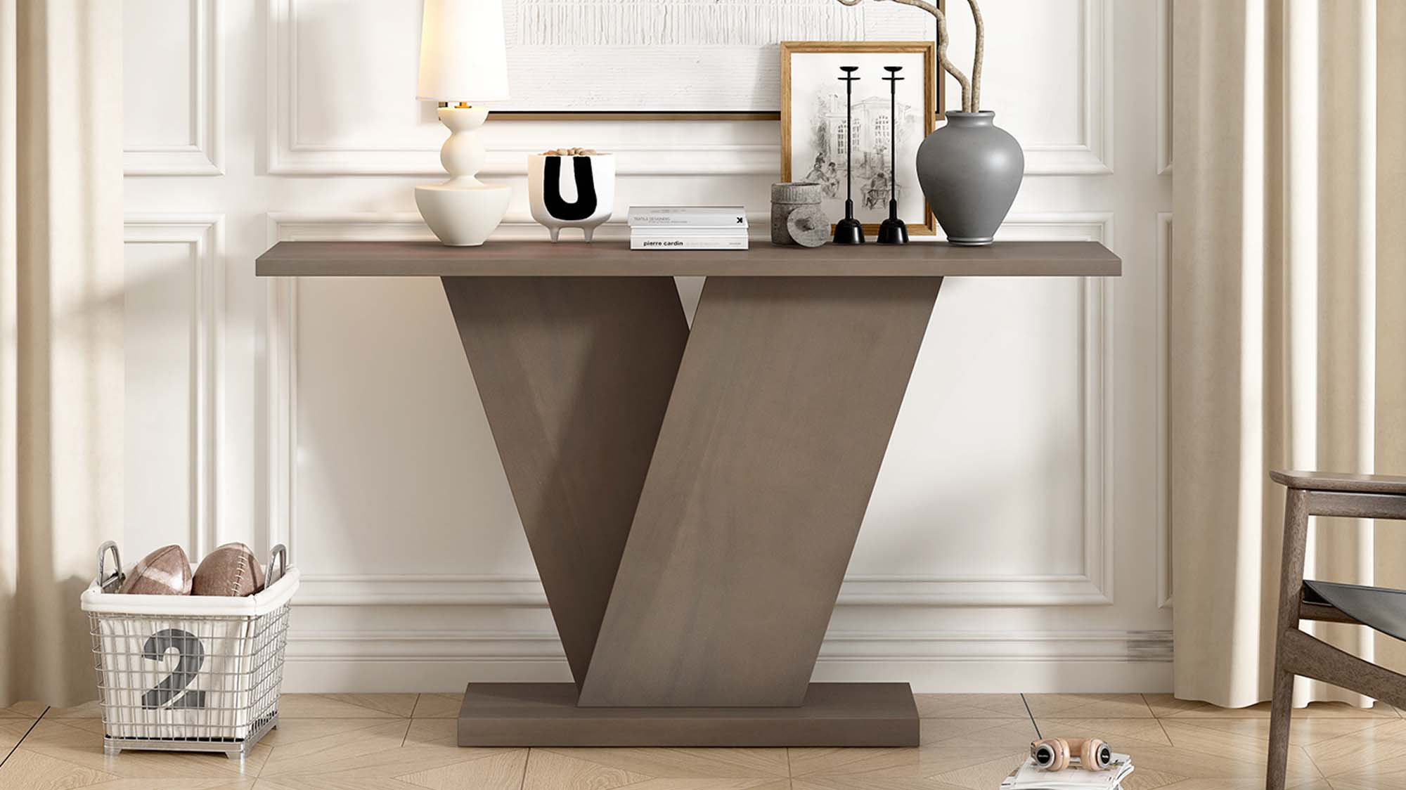Latitude Run® Mirod Console Table With Natural Wood Veneer,V-Base ...