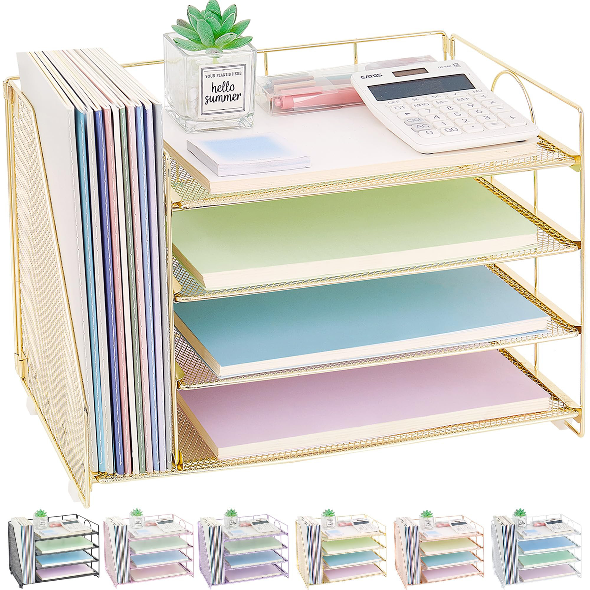 Mercer41 Gold 4-Tier Mesh Desk Organizer - Office Supplies Organizer ...