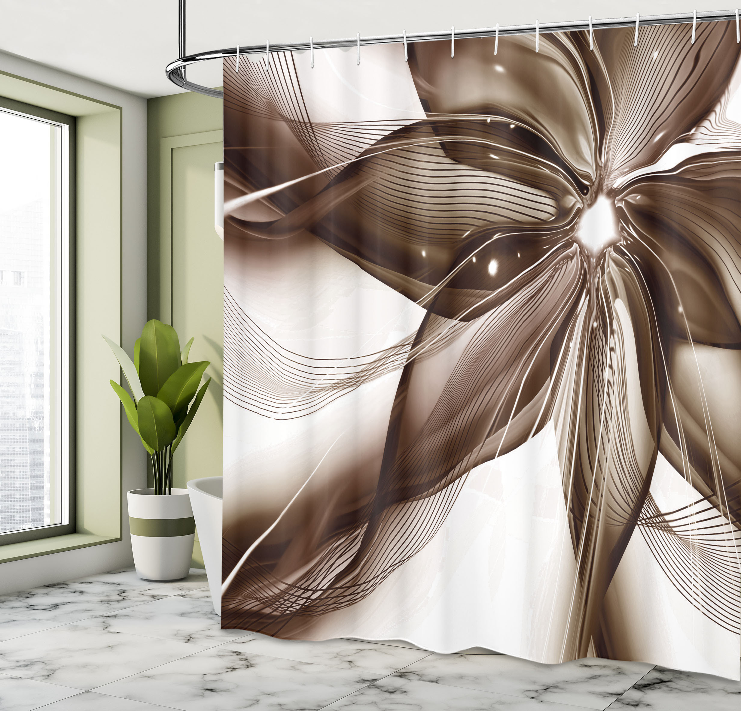 East Urban Home Abstract Shower Curtain Earthy Floral Liquids Look ...