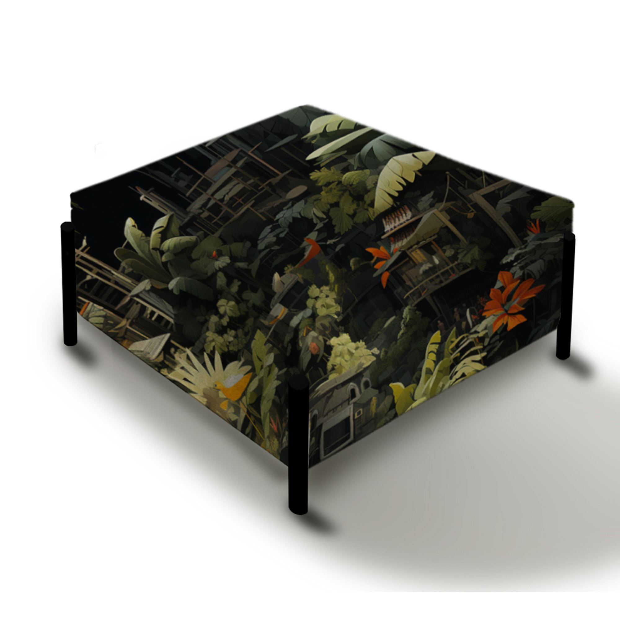 Design Art Urban Jungle Collage - Tropical Large Square Ottoman | Wayfair