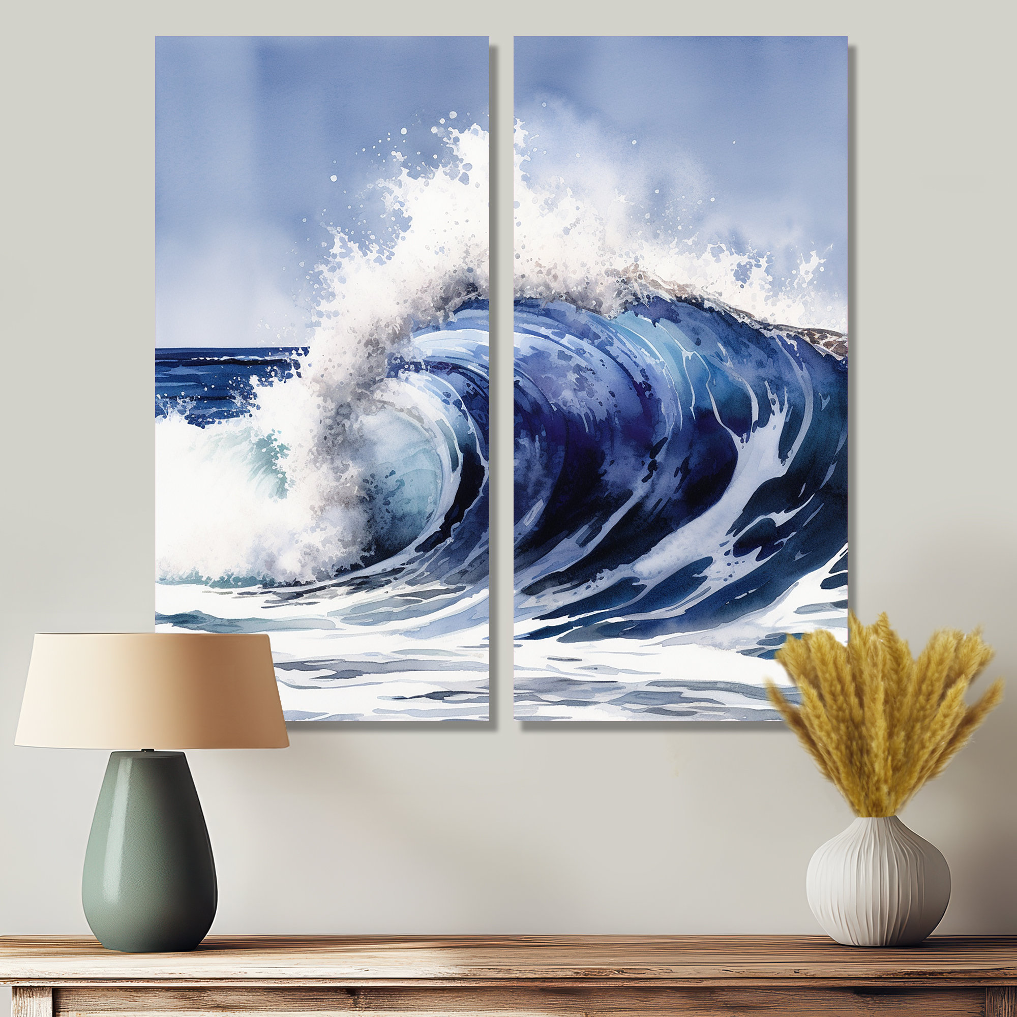 Highland Dunes Ocean Wave Movement V - Modern Wall Art 2 Panels | Wayfair