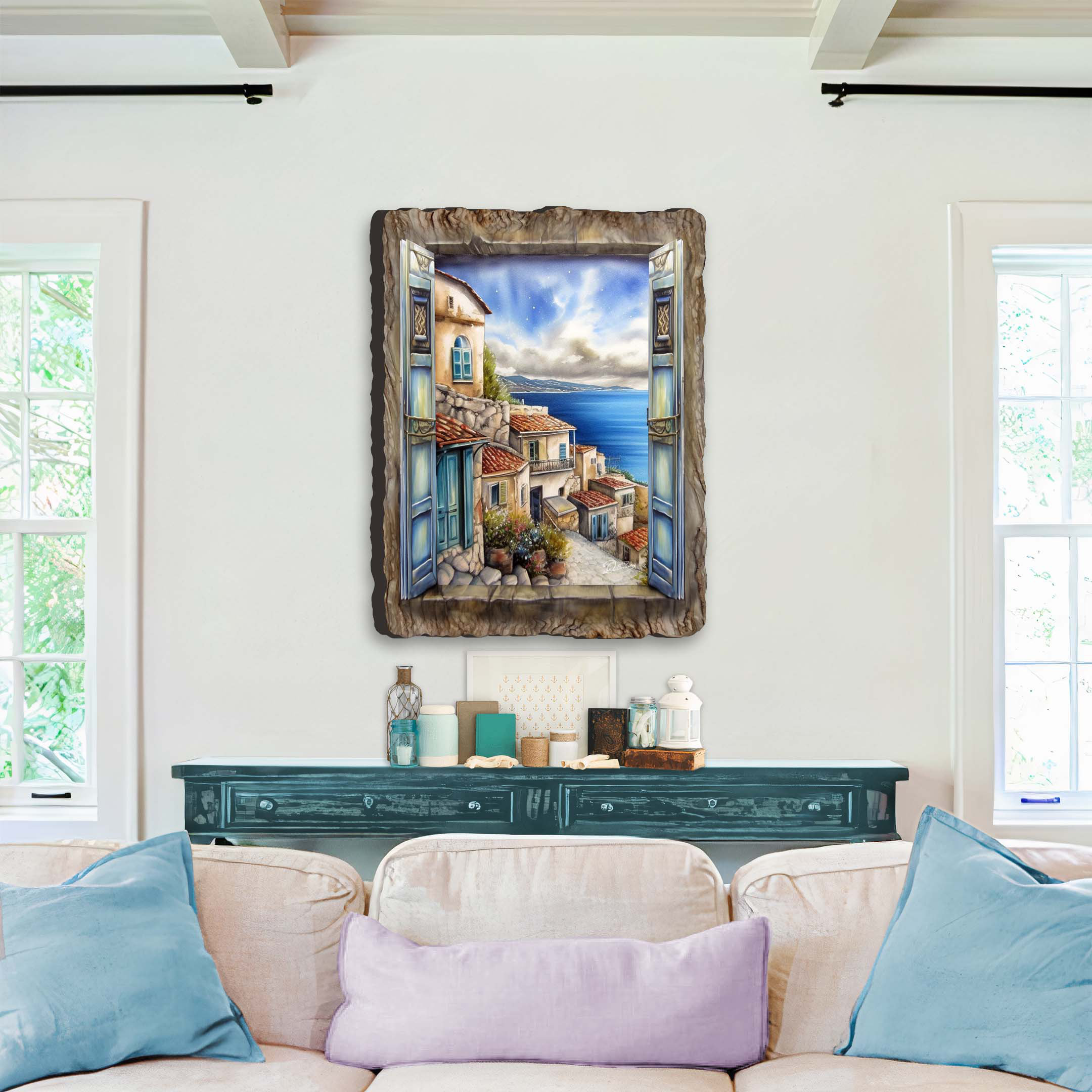 Designocracy Coastal Town Window On Wood by G. DeBrekht Print | Wayfair