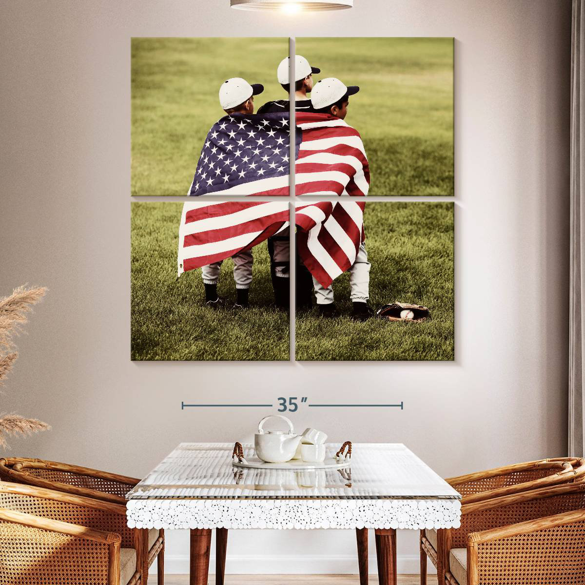 Ebern Designs Borges Baseball Kids With US Flag | Wayfair