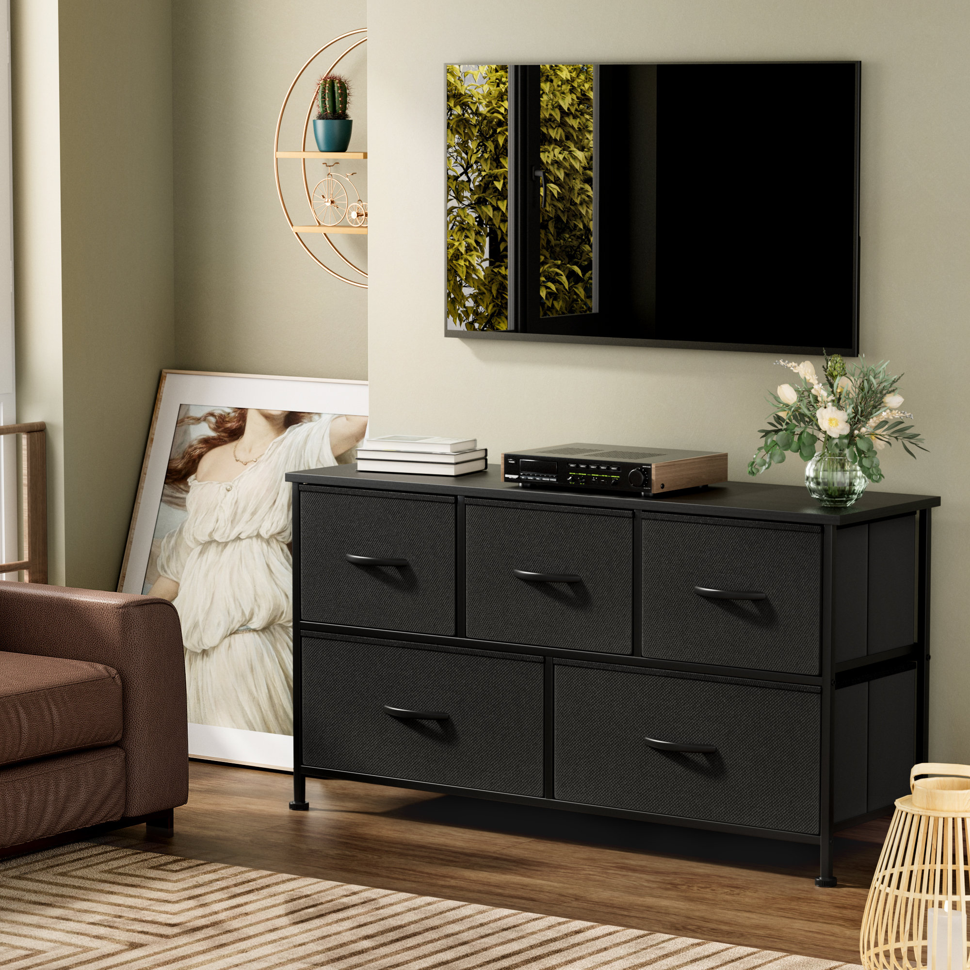 Rebrilliant Gensinger Dresser for Bedroom with 5 Drawers, Fabric ...