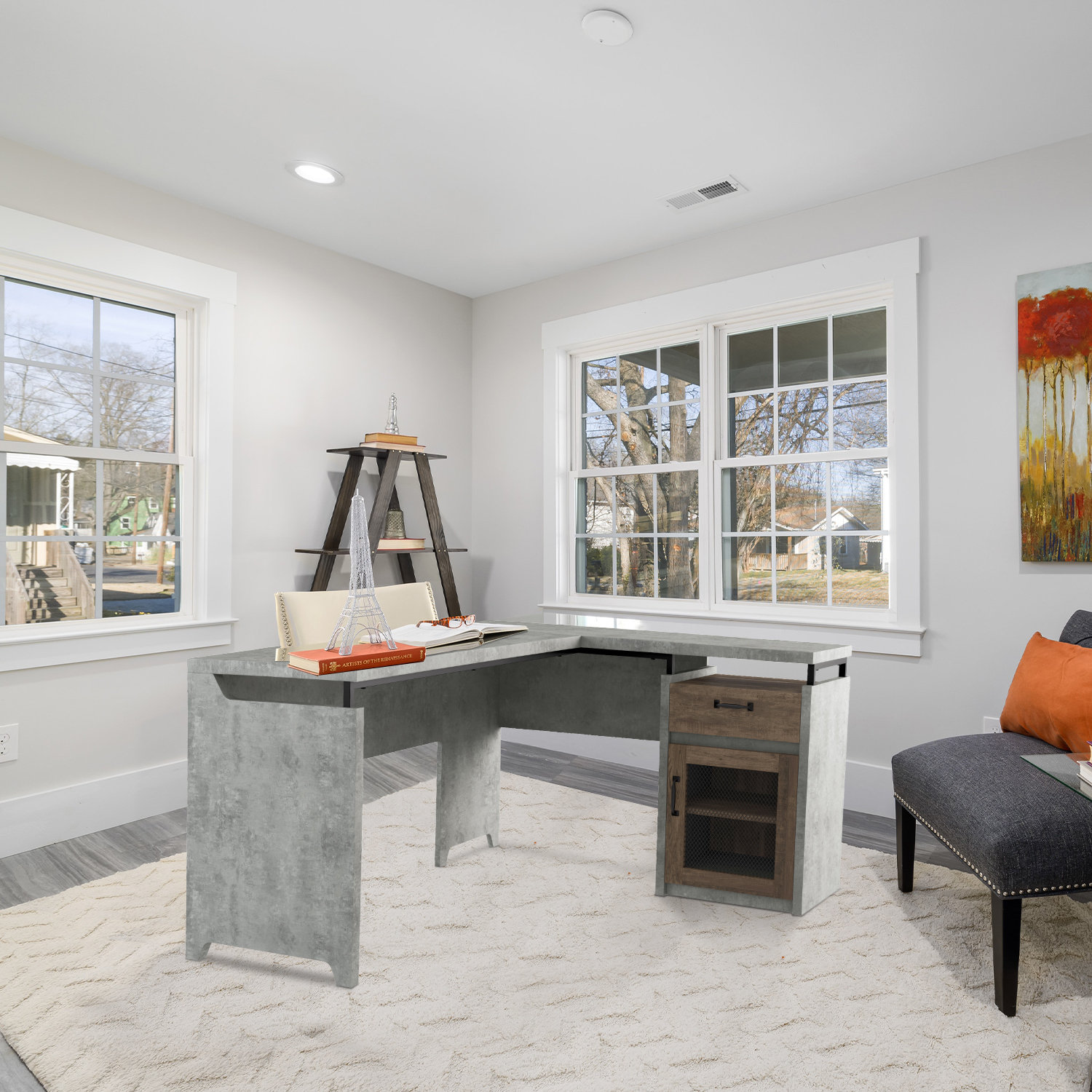 17 Stories L shape Home and Office Simple Writing Desk with Storage ...